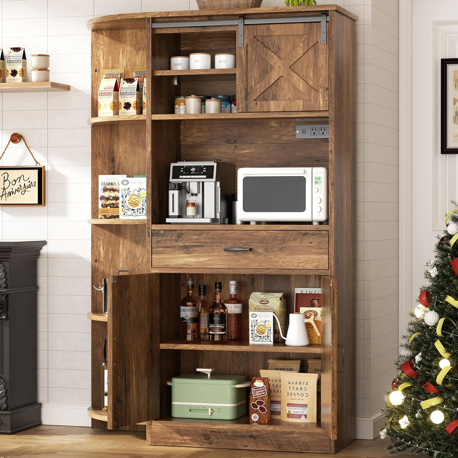 INSALER Farmhouse Kitchen Pantry Storage Cabinet With Removable Door ...