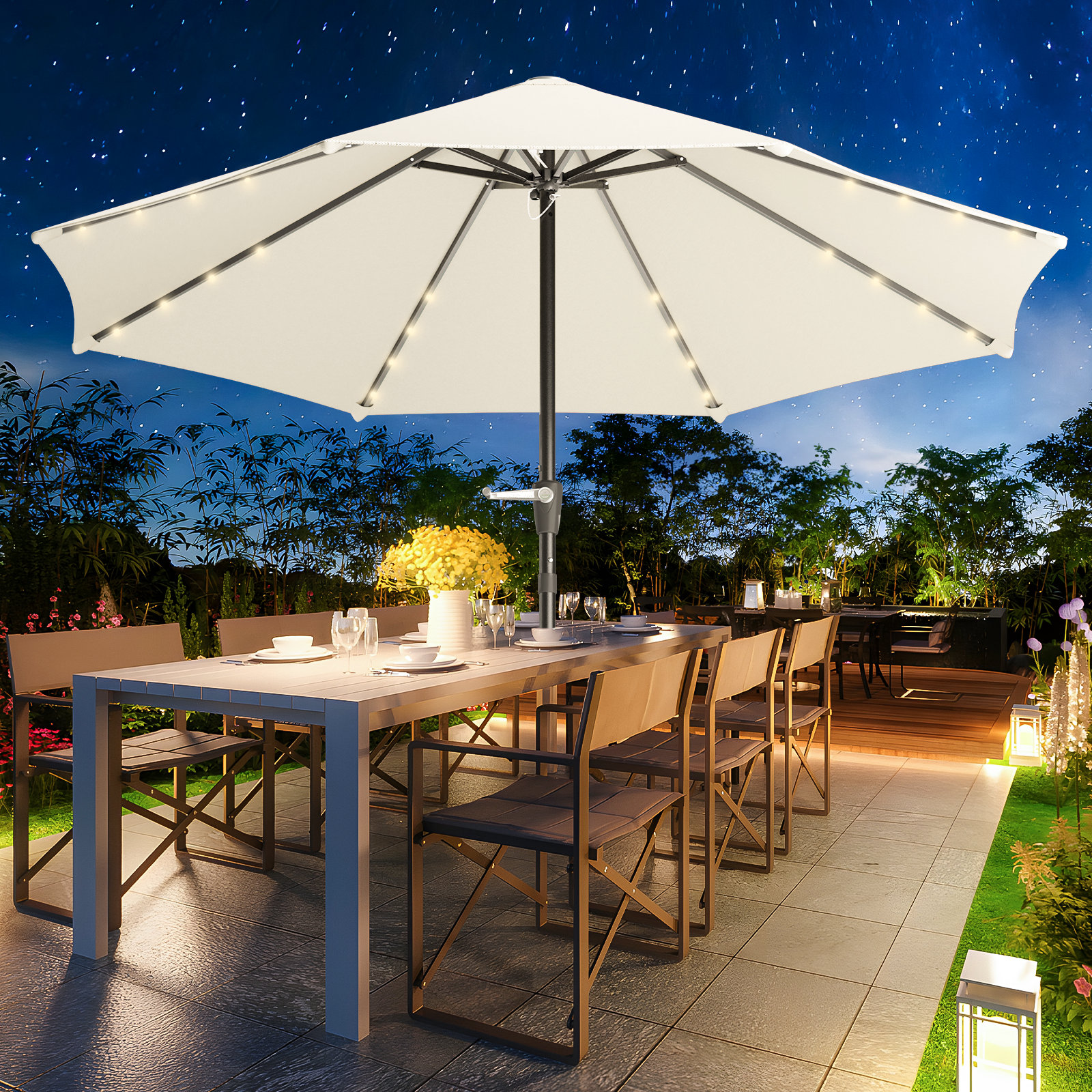 Arlmont & Co. Demmi 9ft Solar LED Lighted Patio Umbrella with Crank ...
