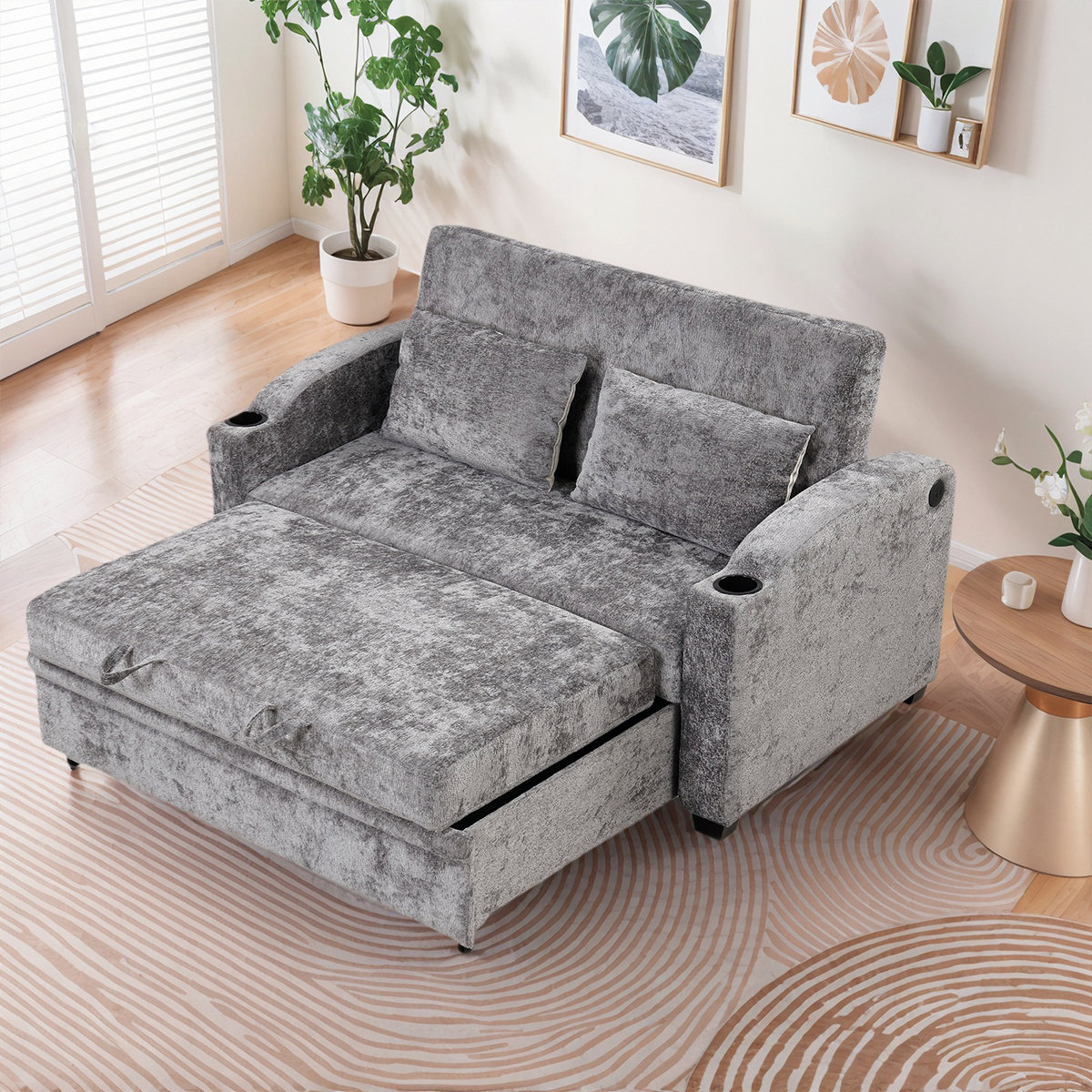 Latitude Run® Modern Pull Out Sofa Bed Loveseat, Adjustable Backrest ...