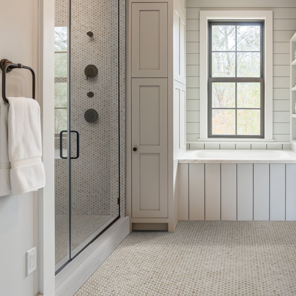 Ackland Calico Round 11 in. x 13 in. Matte Porcelain Mosaic Floor and ...