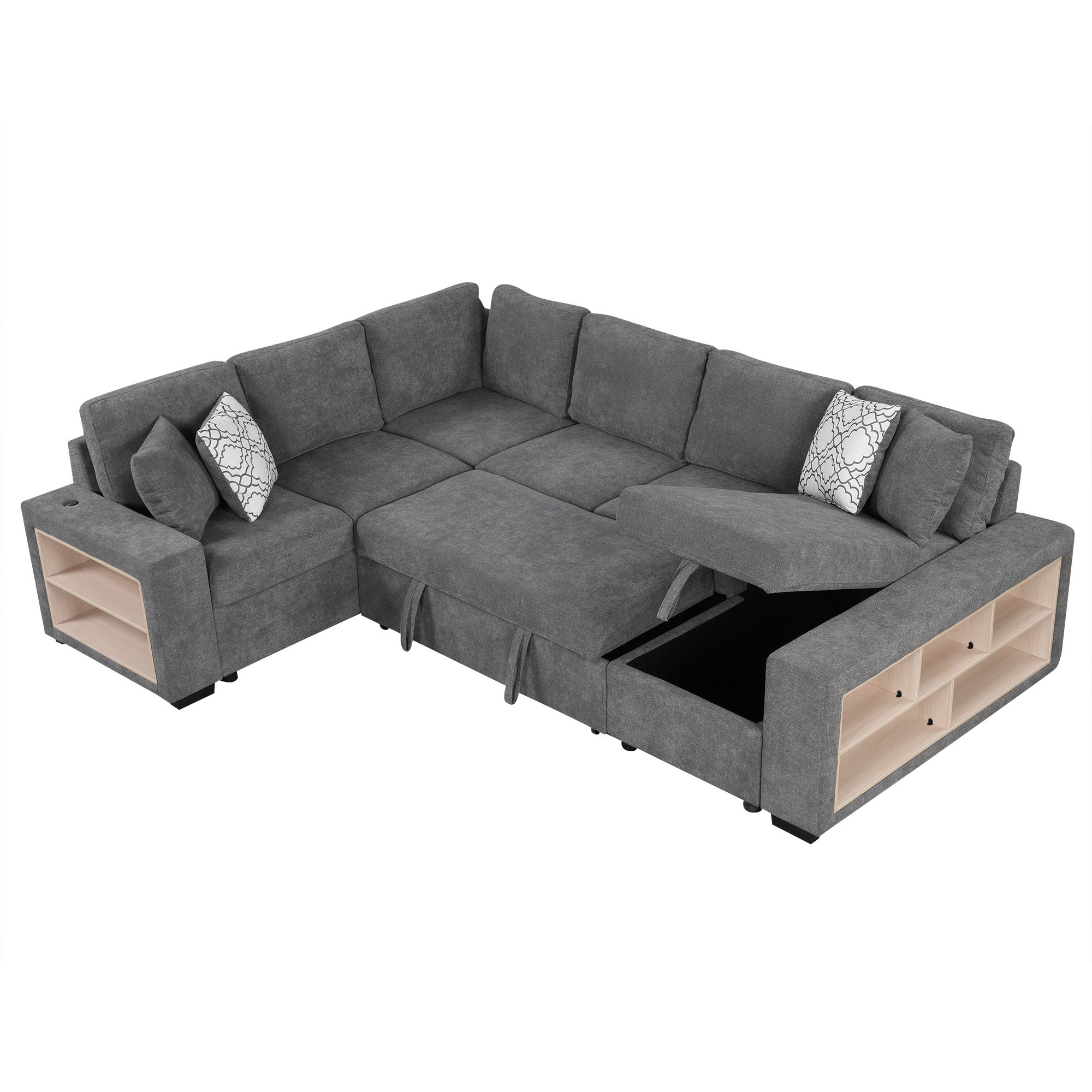 Latitude Run® 109" U-Shaped Sectional Sofa Pull-Out Sofa Bed With Two ...