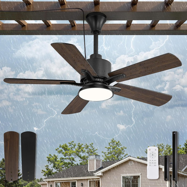 Ivy Bronx 42" Outdoor Ceiling Fans With Light For Patios, IP65 ...