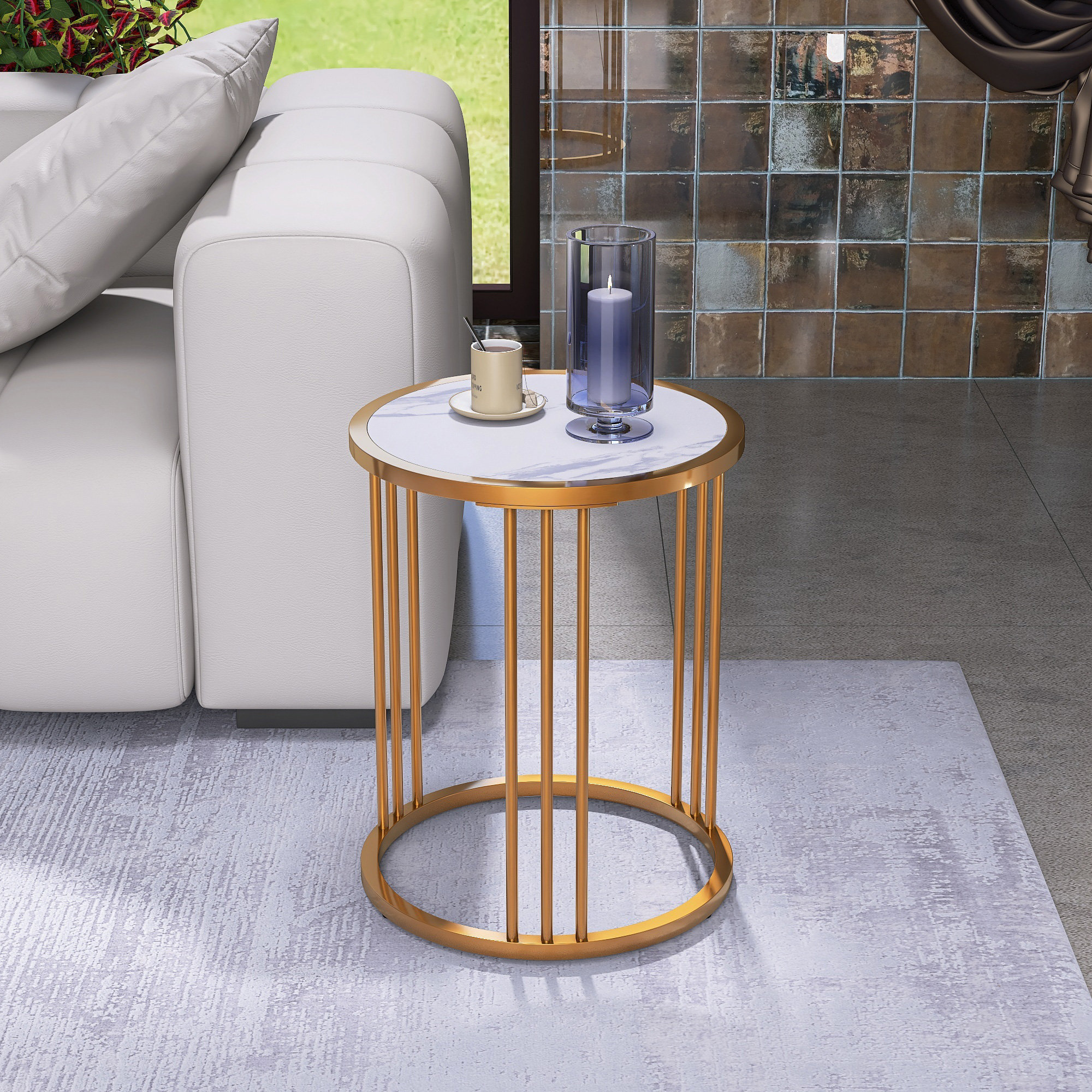 Mercer41 End Table With Sinster Stone And Golden Stainless Steel Frame ...