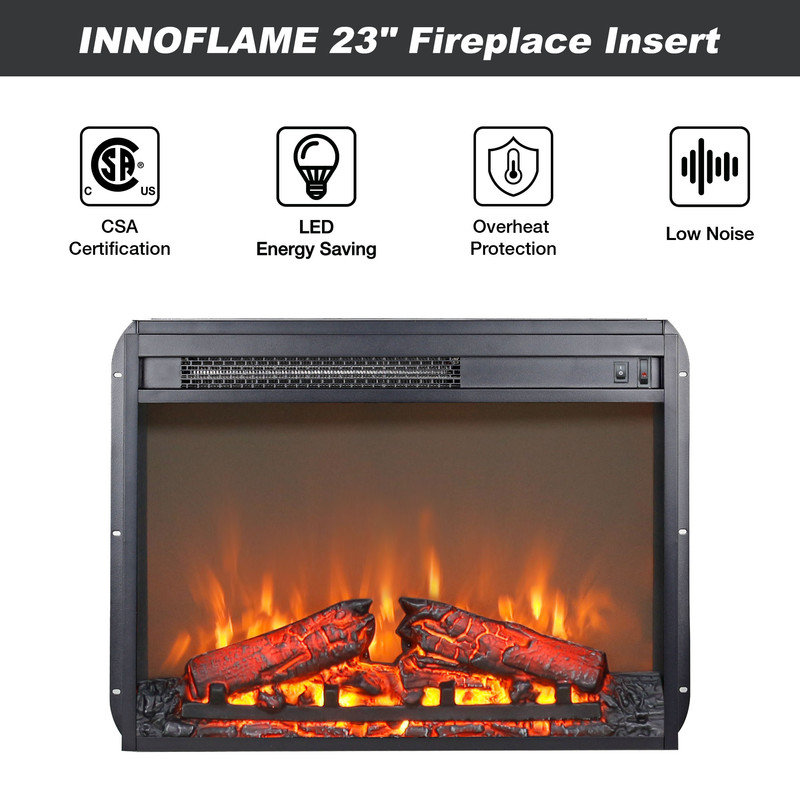 Innoflame 23" Electric Fireplace Insert, Fireplace Heater with Log Set ...