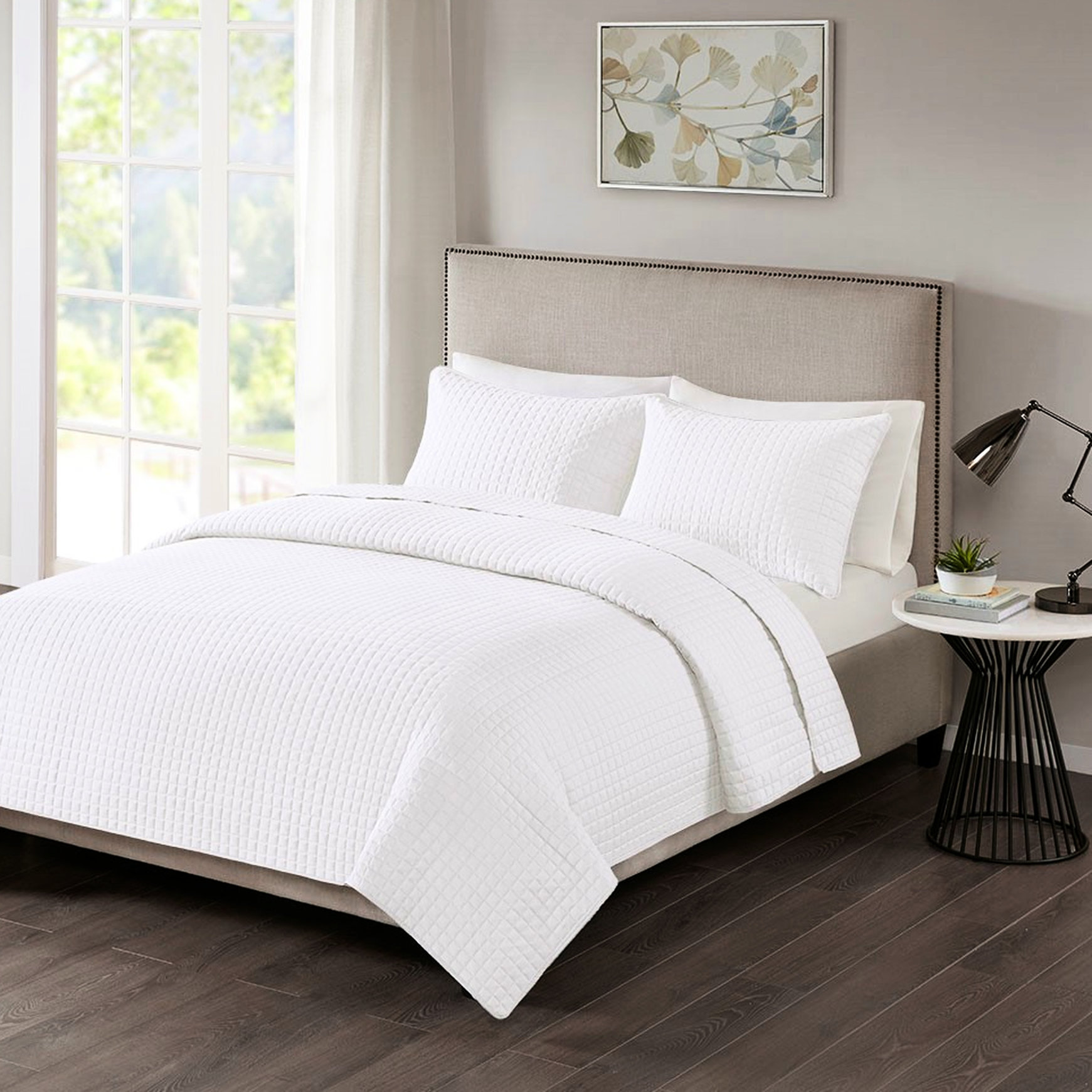 fengshu White 3 Piece Reversible Quilt For Full/queen - Square Check ...
