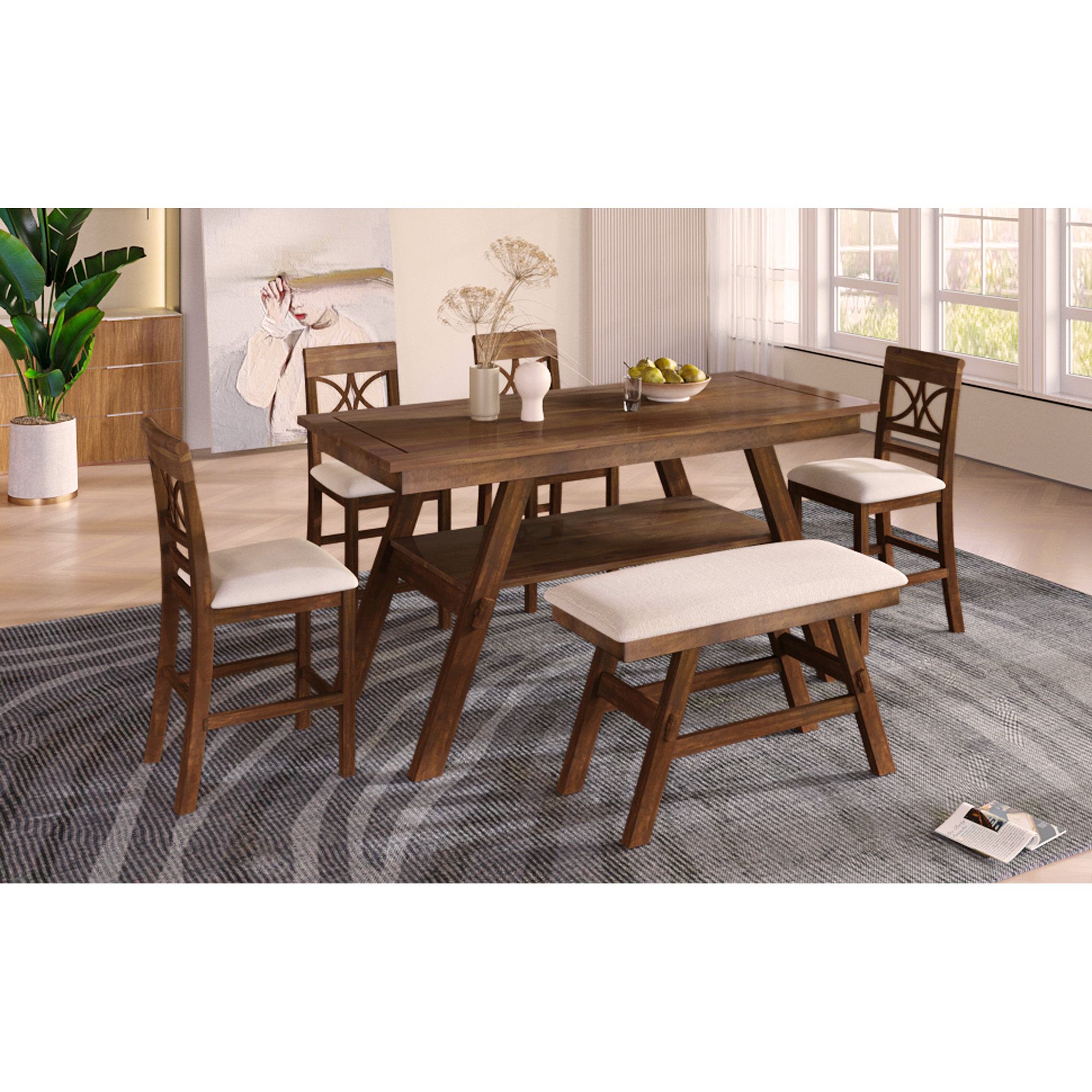 Red Barrel Studio® 6-Piece Wood Counter Height Dining Table Set with ...