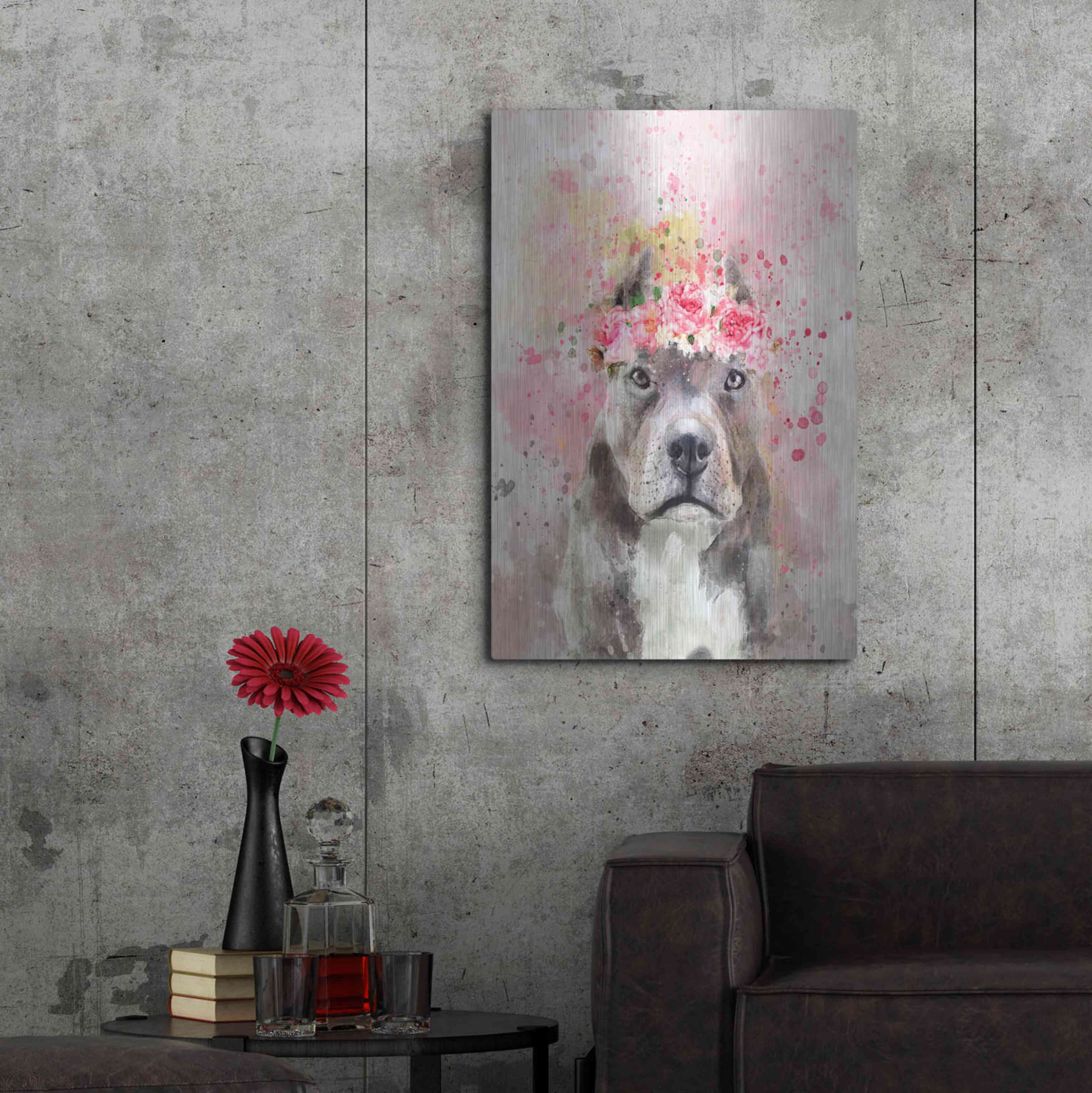 Red Barrel Studio Luxe Metal Art 'Flower Crown Pit Bull' By Furbaby ...