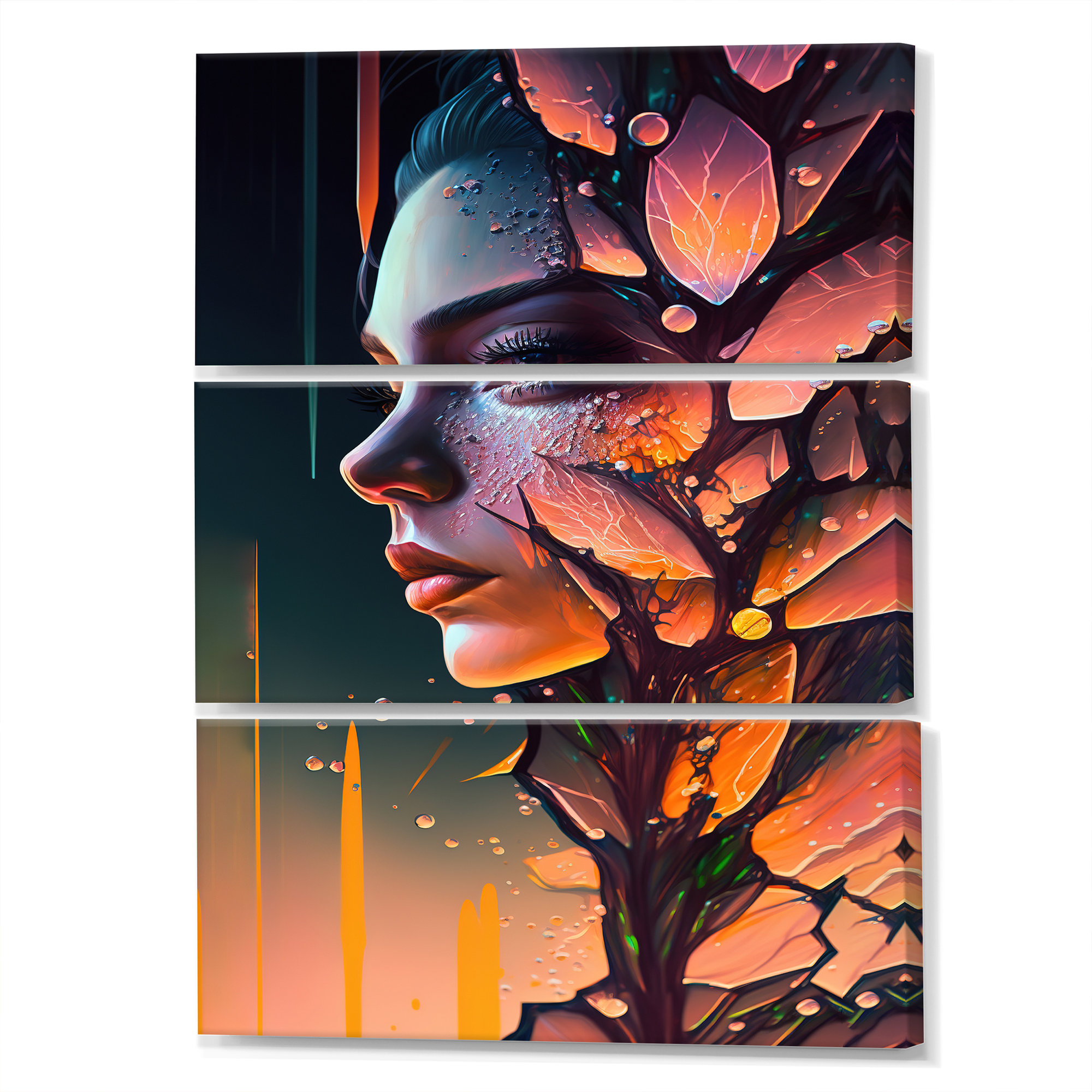 Hokku Designs Woman Portrait With Flowers IV On Canvas 3 Pieces Print ...
