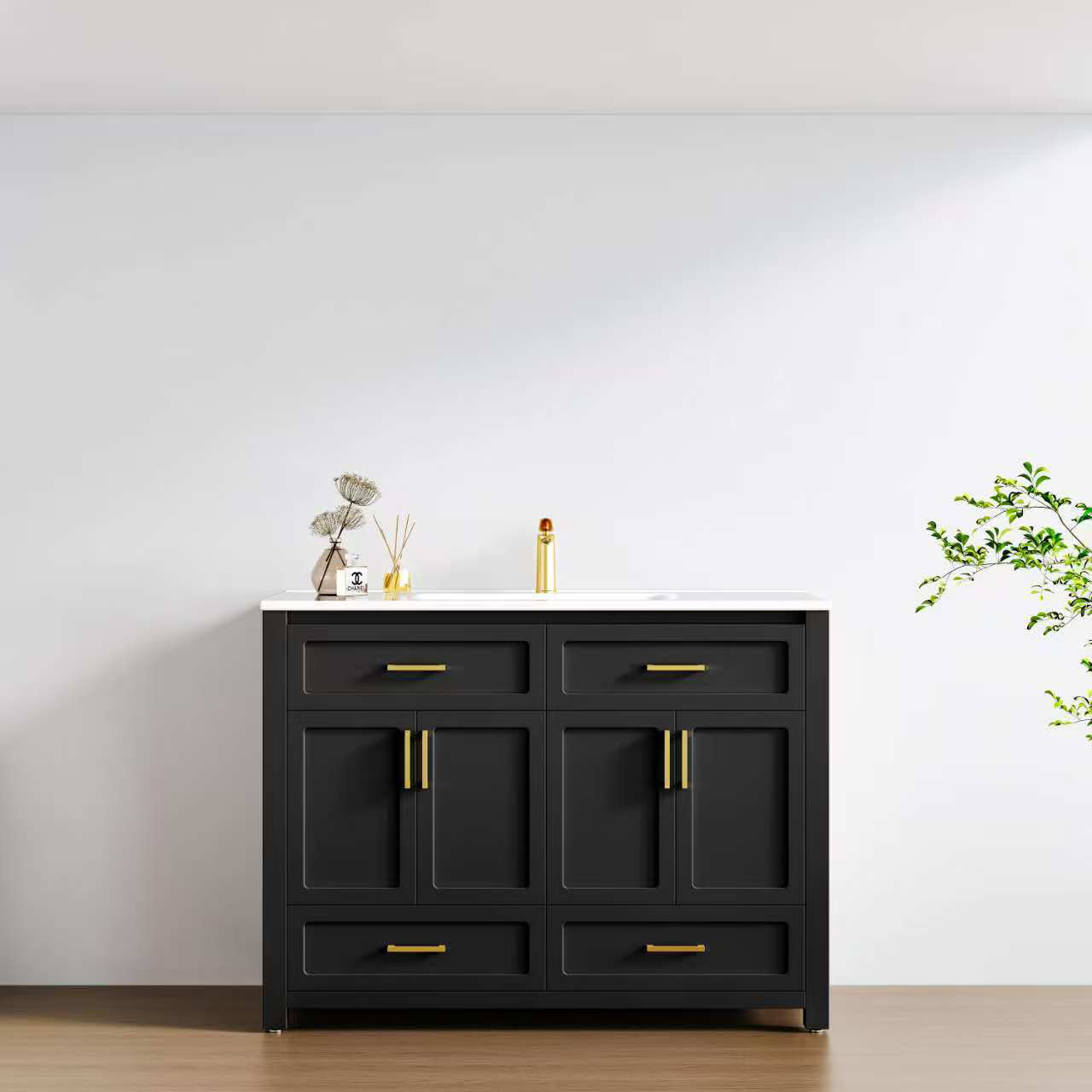 Winston Porter 48-Inch Black Bathroom Vanity and Ceramic Sink Combo ...