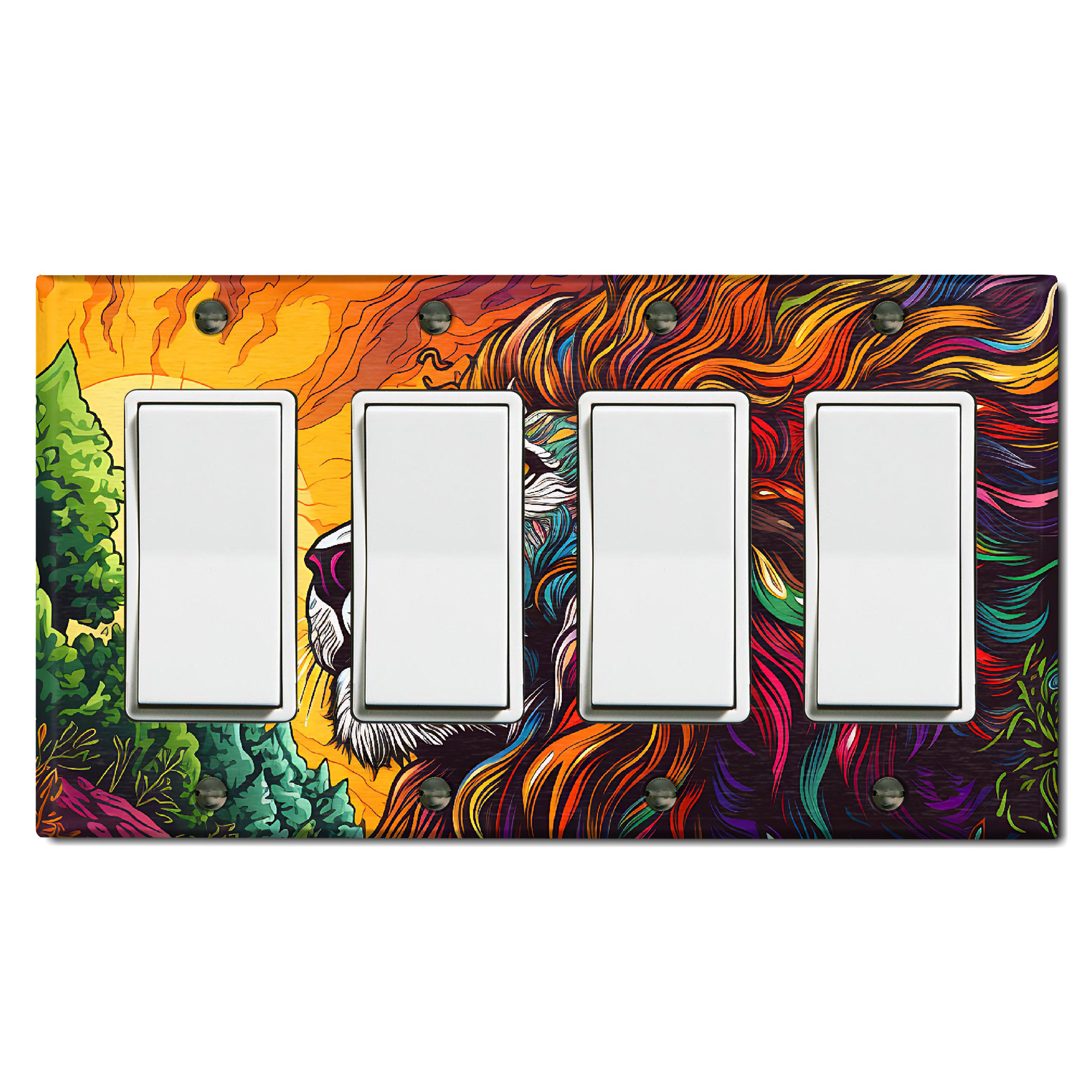 WorldAcc Metal Light Switch Plate Outlet Cover (Elegant Lion Colorful ...