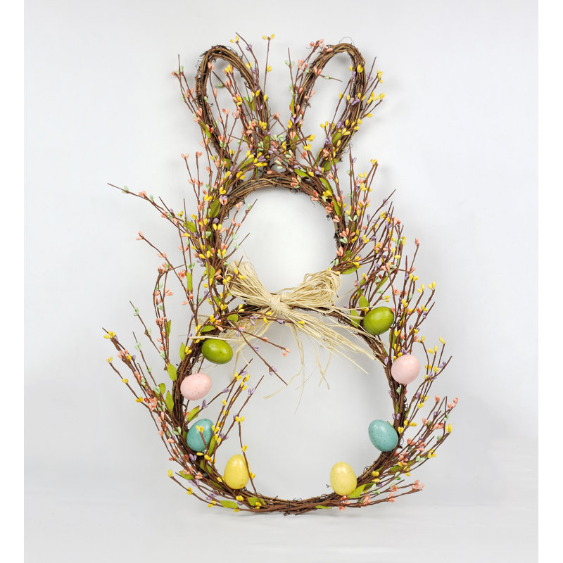 The Holiday Aisle® 27" Easter Bunny Willow Rattan Wreath w/ Pastel Eggs ...