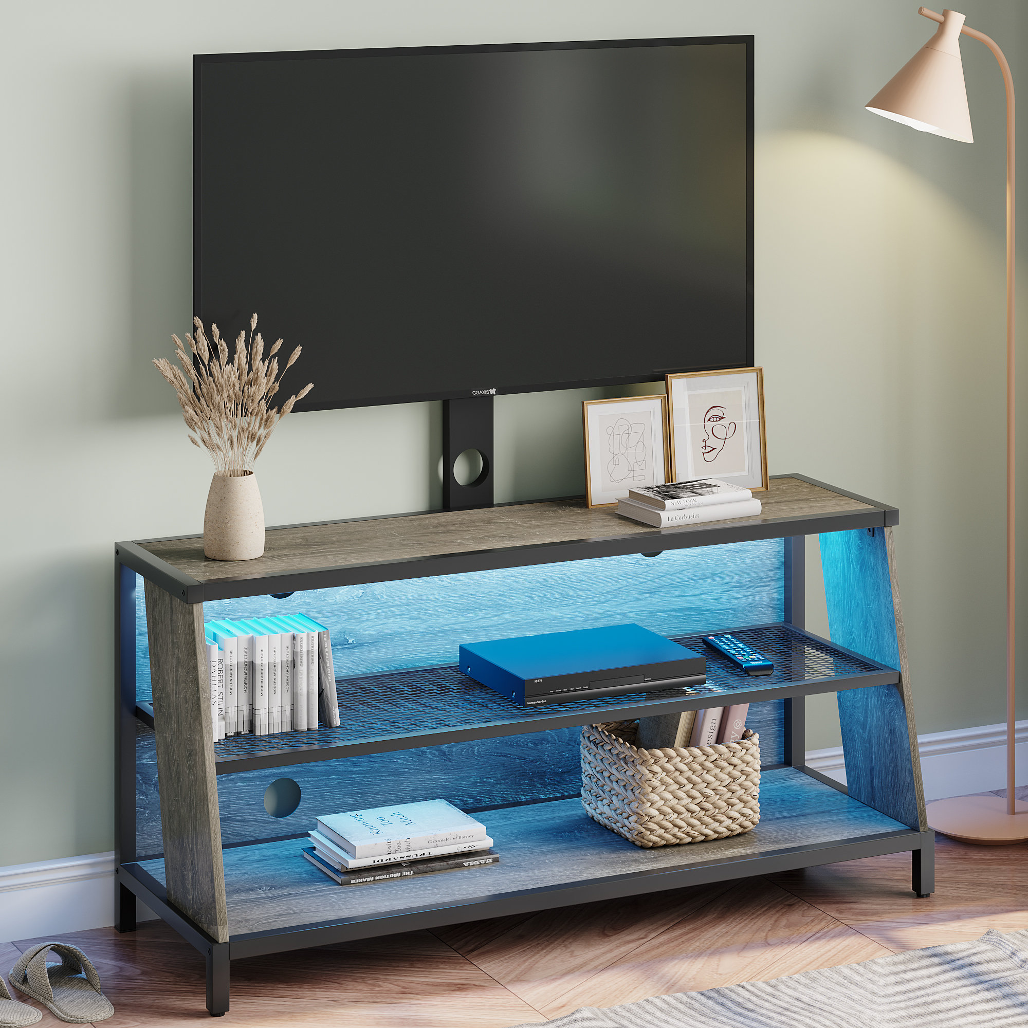 17 Stories 45" inch TV Stand Modern LED Light TV Media Console with ...