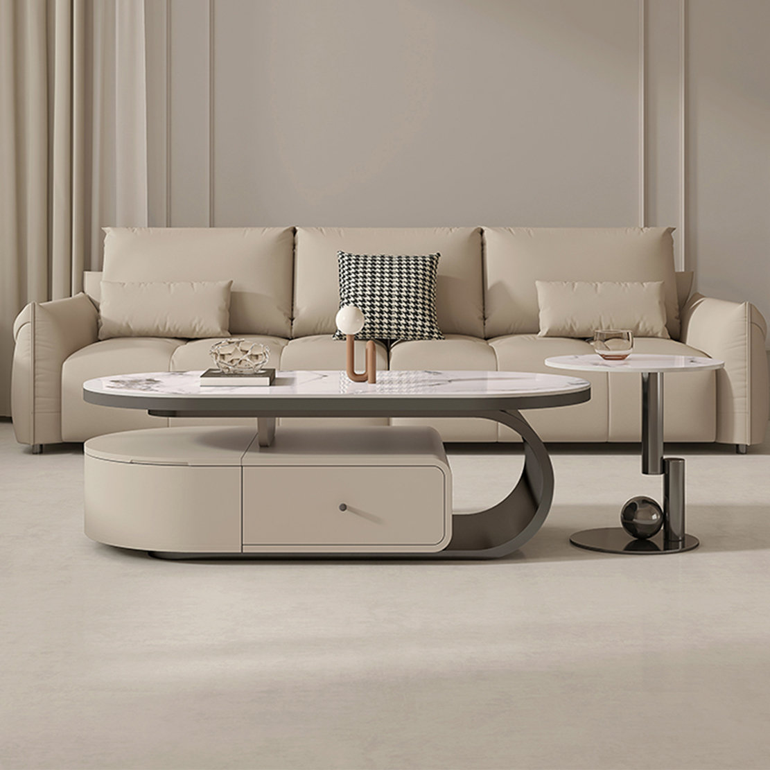 ComfyFurnituress Italian Light Luxury Oval Telescopic Rock Table Coffee ...