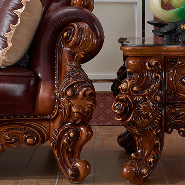 Romero European Vintage Carved Leather Sofa 122'' Genuine Leather ...