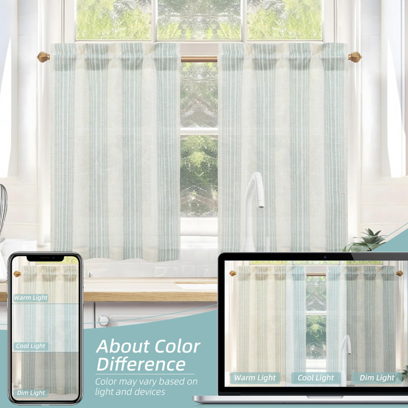 Gracie Oaks Kitchen Curtains Striped Tier Linen Short Curtains ...