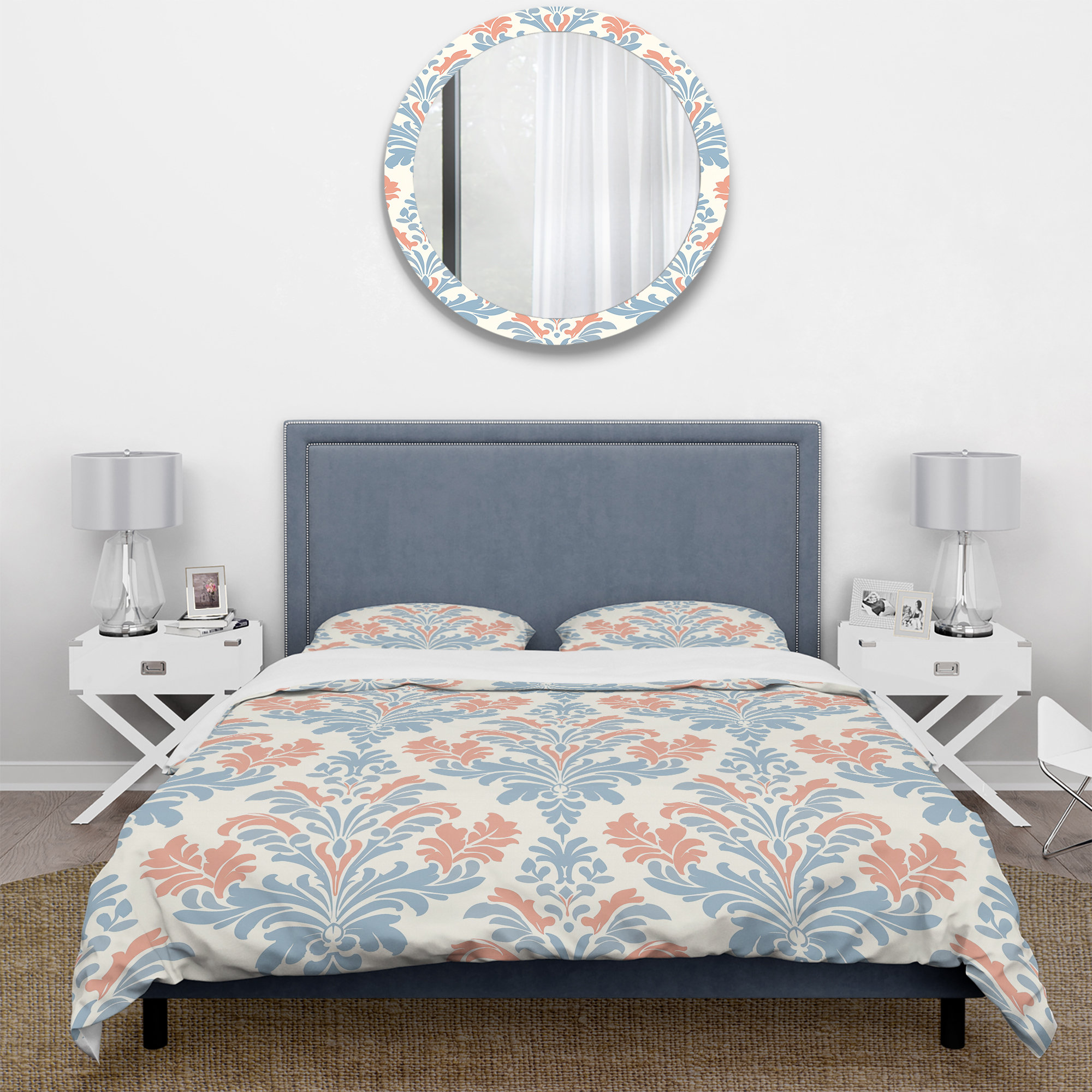 Design Art Damask Blue Pink Pastel Dream - Country Duvet Cover Set ...