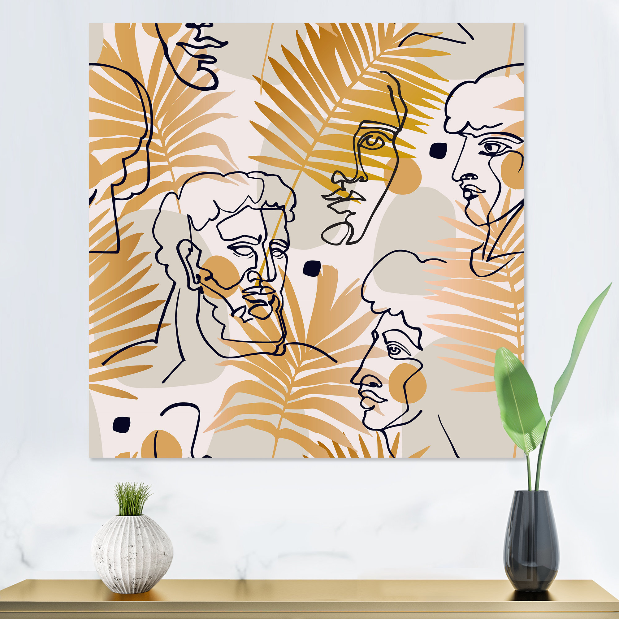 East Urban Home One Line Art Portrait With Tropical Leaves - Vintage ...