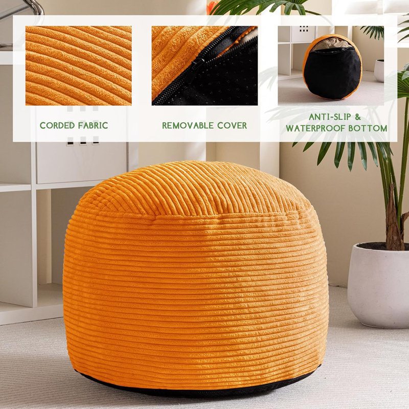 Latitude Run® Round Stuffed Pouf Ottoman, Corduroy Poufs With Foam ...