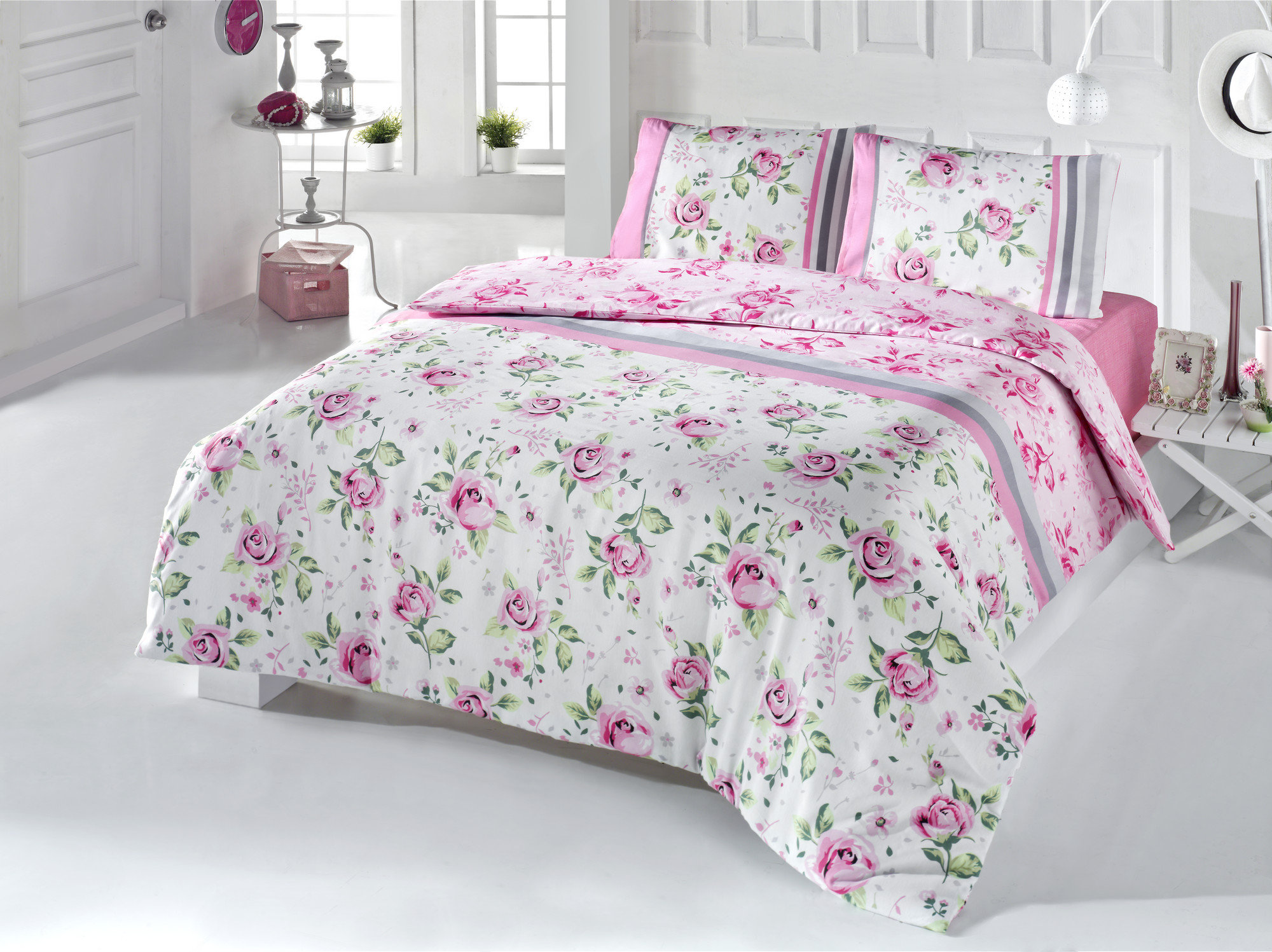 Asir Group INC Eshnika White/Pink/Green Cotton Blend Modern ...
