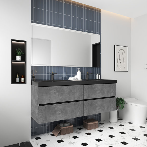 TONA Angela 60" Fully Assembled Double Floating Vanity Wall-Mounted ...