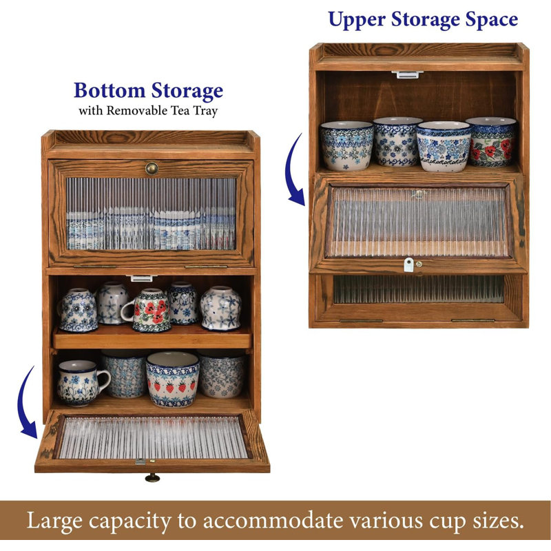 Latitude Run® Rustic Wooden 2-Tier Countertop Storage Cabinet with Wavy ...