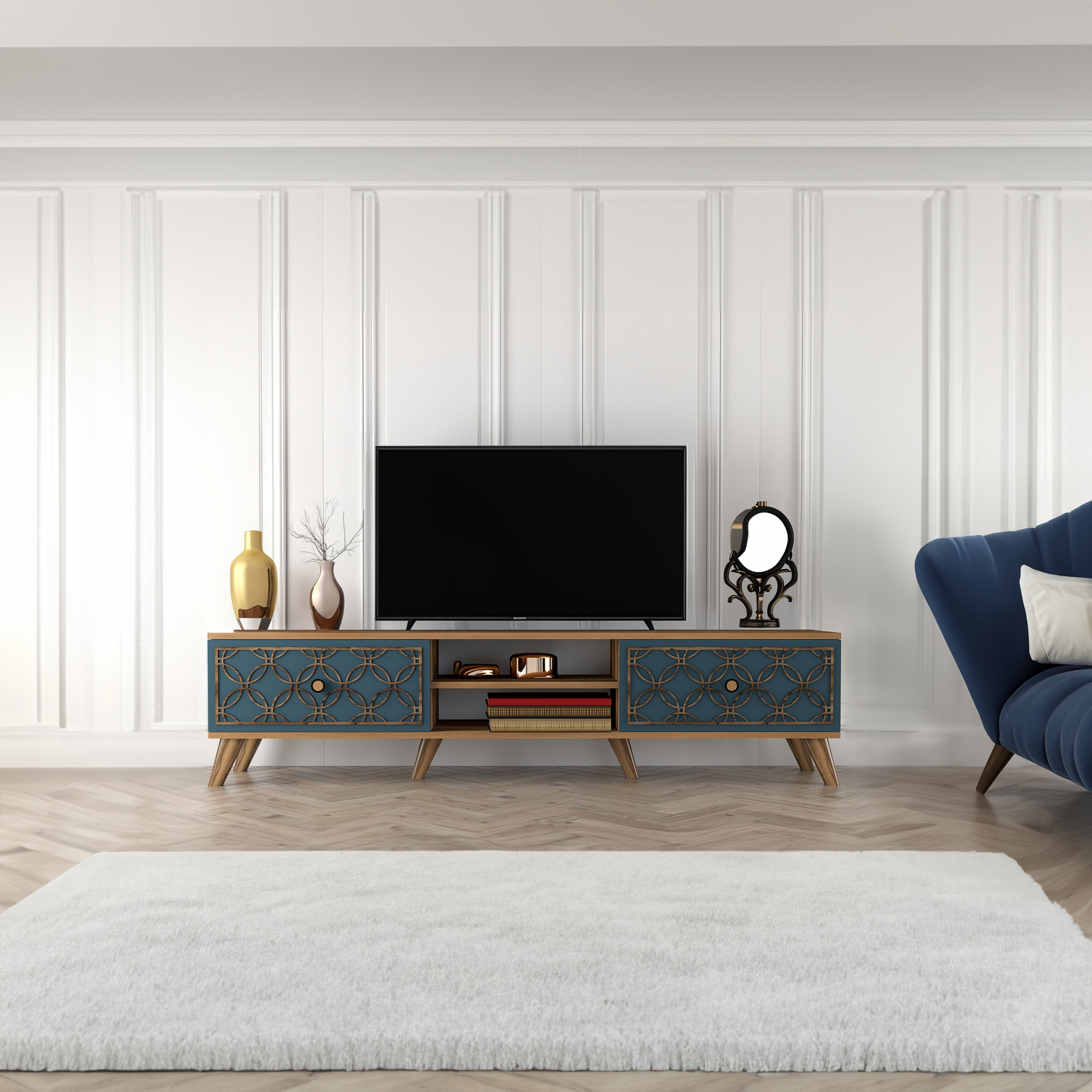 George Oliver Novelty Tv Stand Up To 78' With 2 Cabinets And Shelves ...