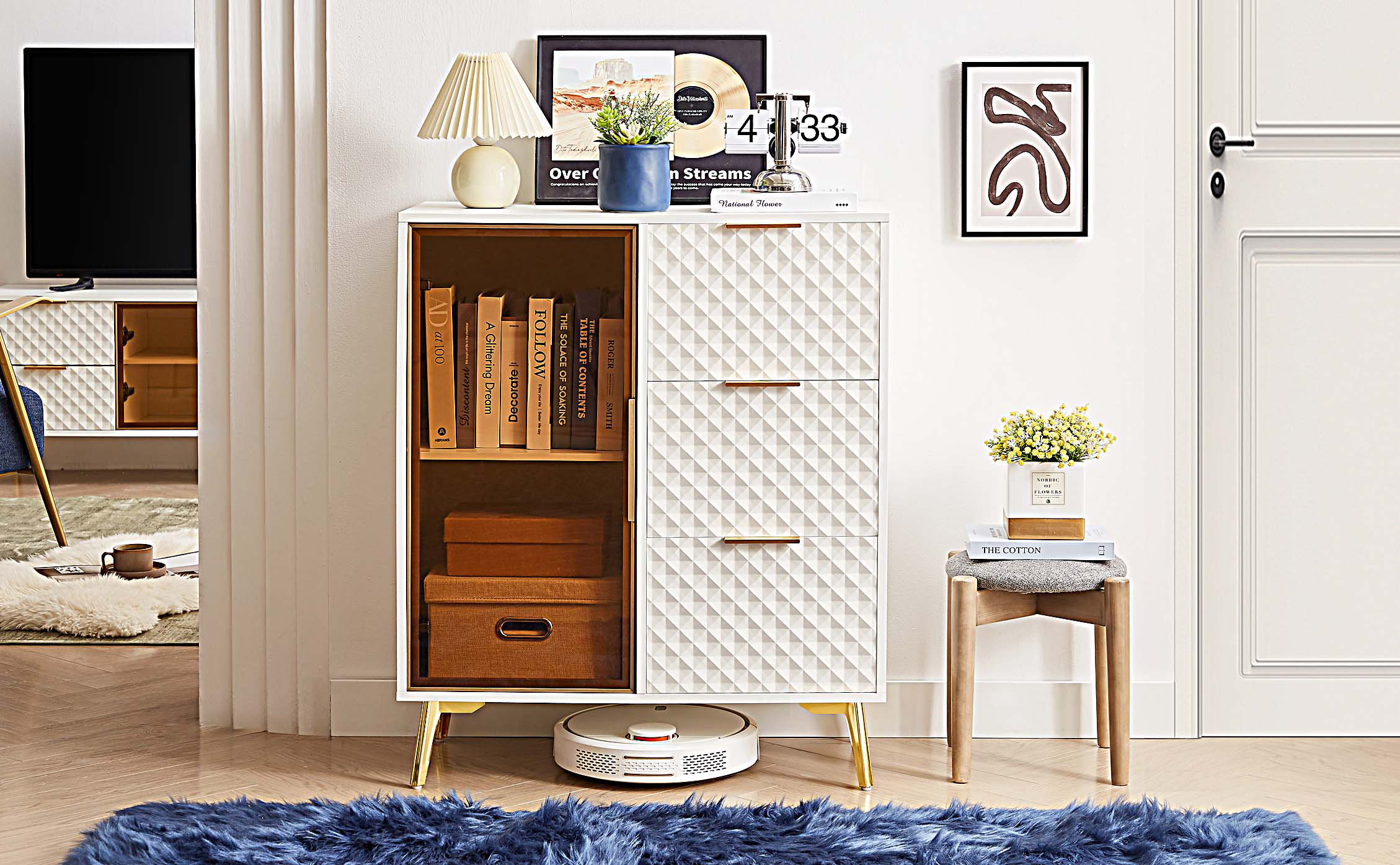 Ivy Bronx Modern Chest of Drawers with Tempered Glass Doors, Three ...