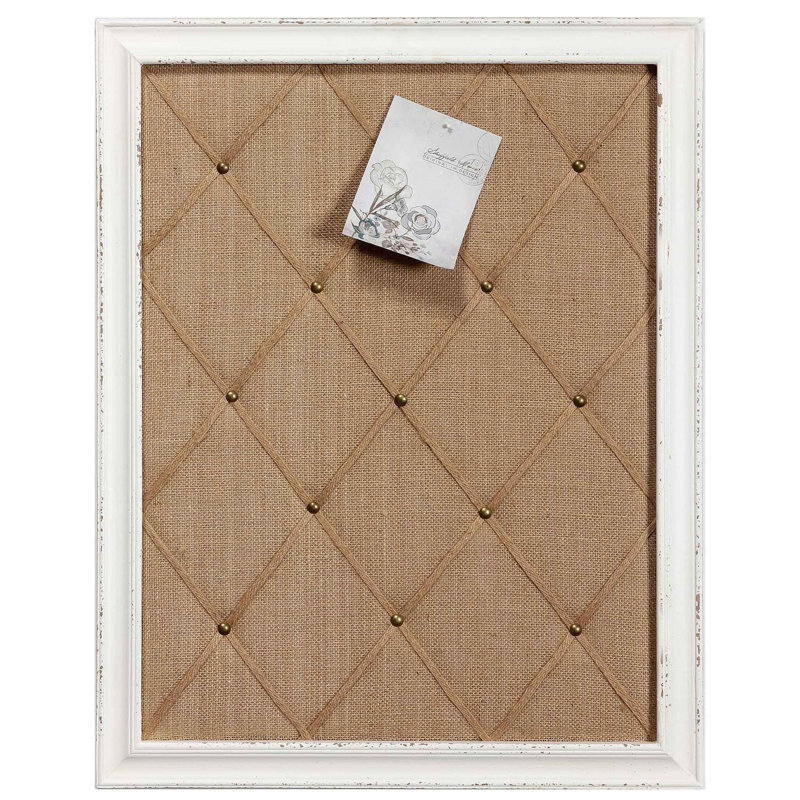 August Grove® Antique White Linen Fabric Pin Board, 21"×27" Message ...