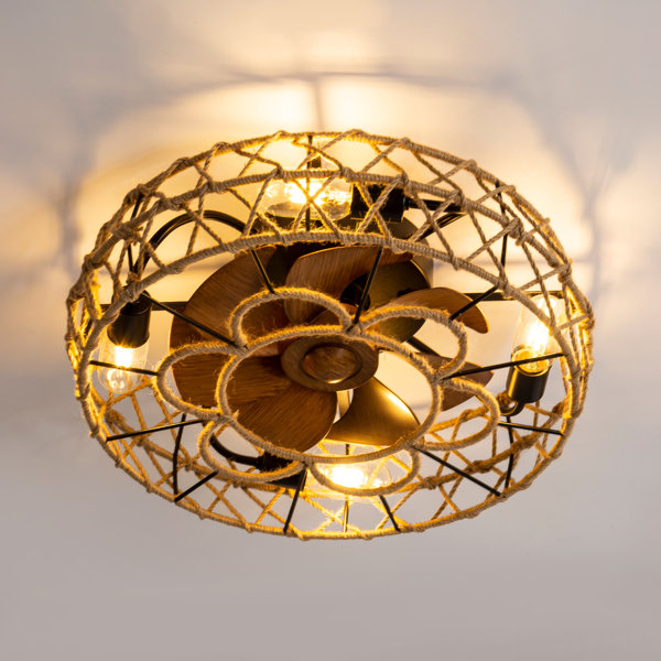 Longshore Tides Brandalucci 19" Low Profile Caged Black Rustic Ceiling ...