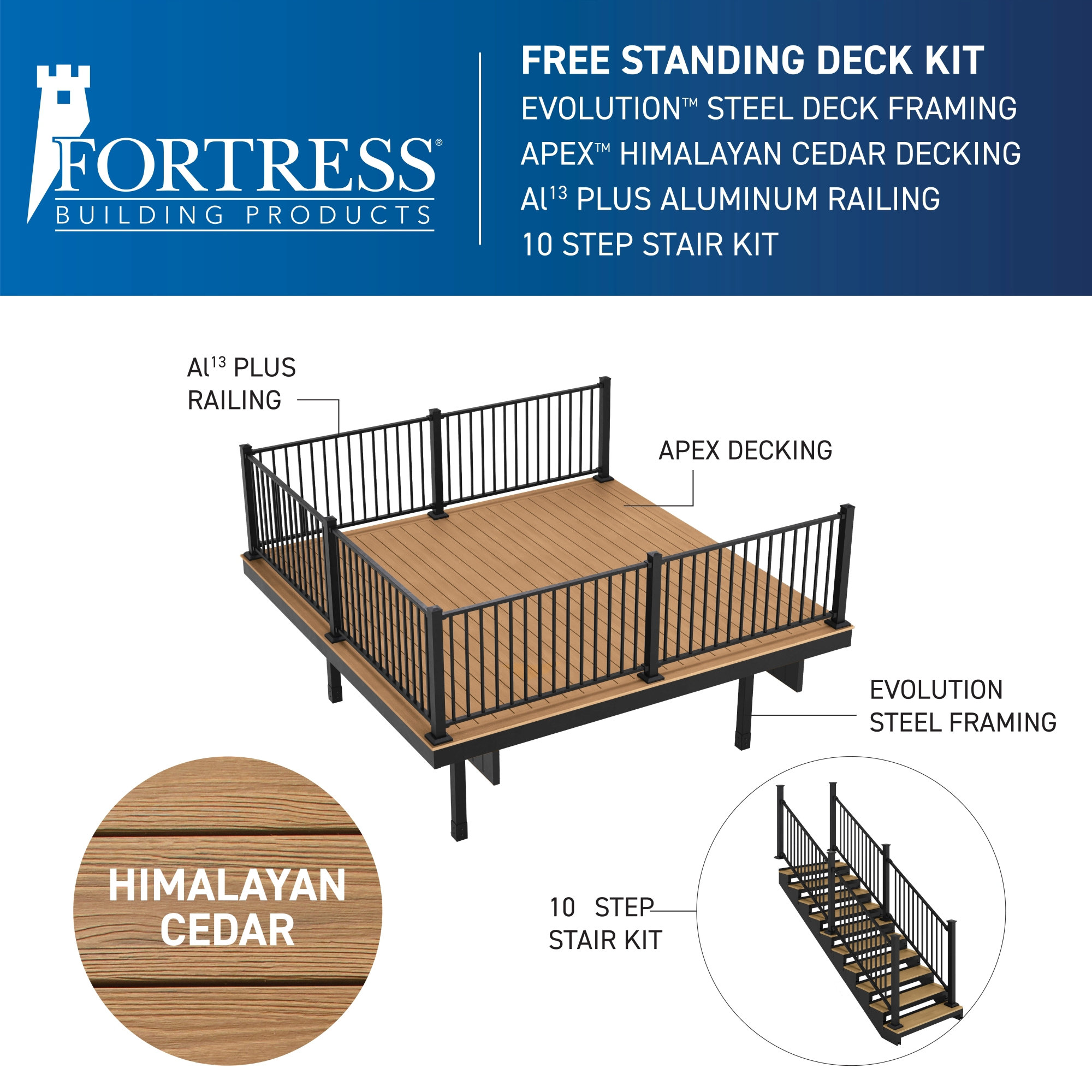 Fortress Building Products Apex 12' x 12' Freestanding PVC Deck and 10 ...