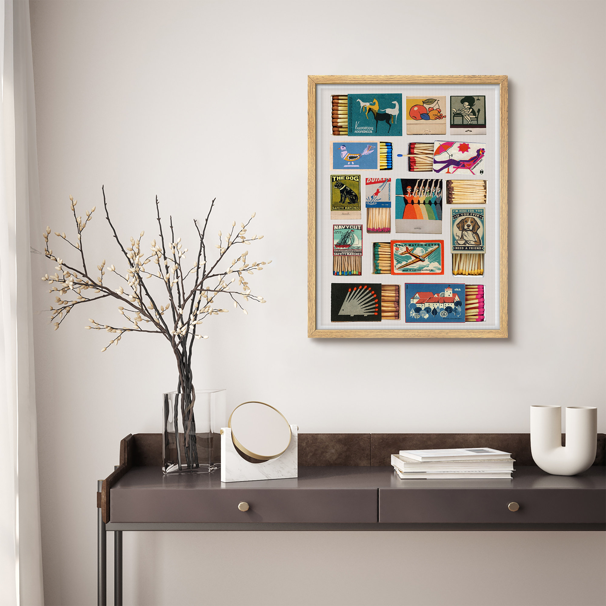 SIGNLEADER Framed Vintage Matchbox Print Wall Art, Retro Pop Graphic ...
