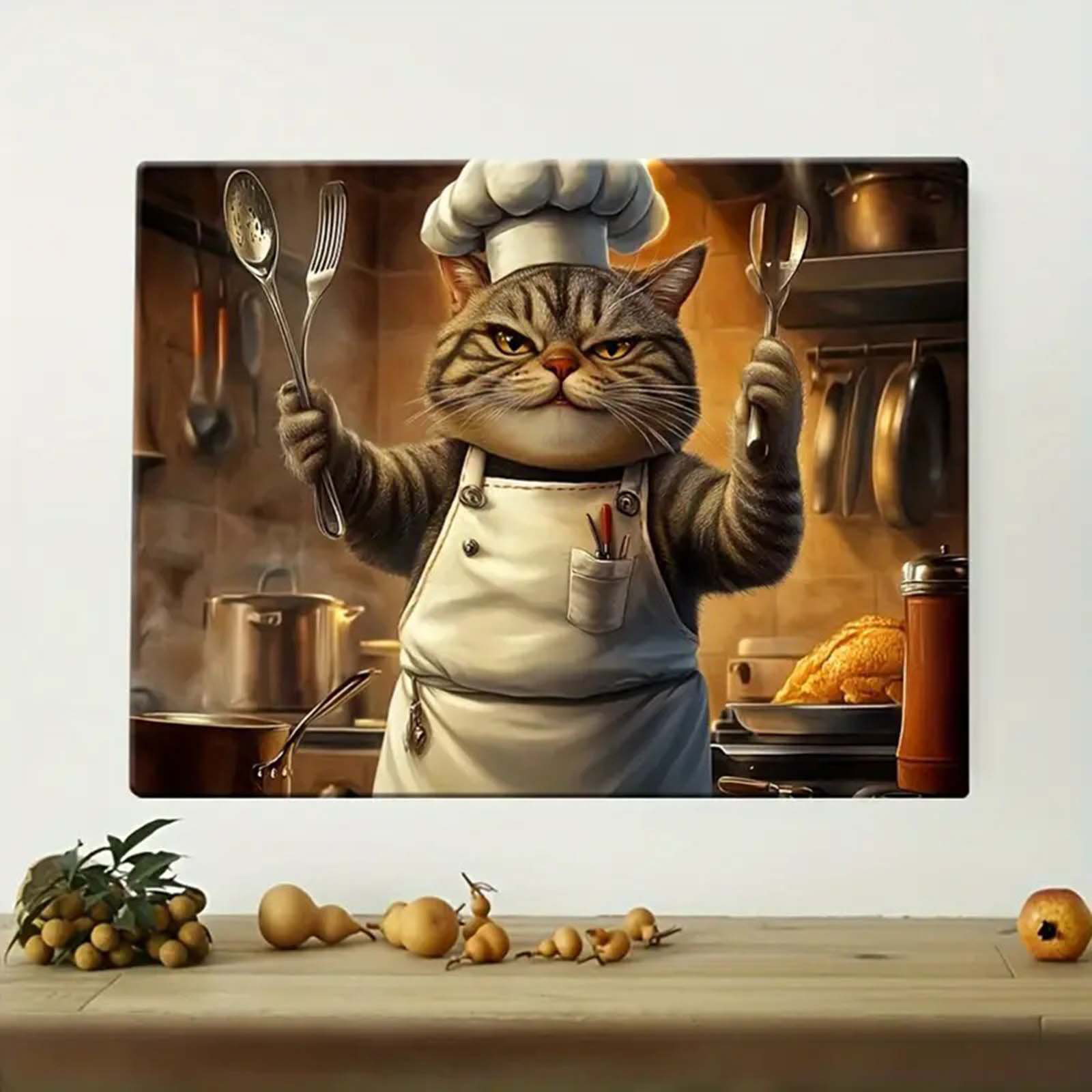 Trinx A Fat Cat Wearing An Apron And Chefs Hat Festive Wall Art ...