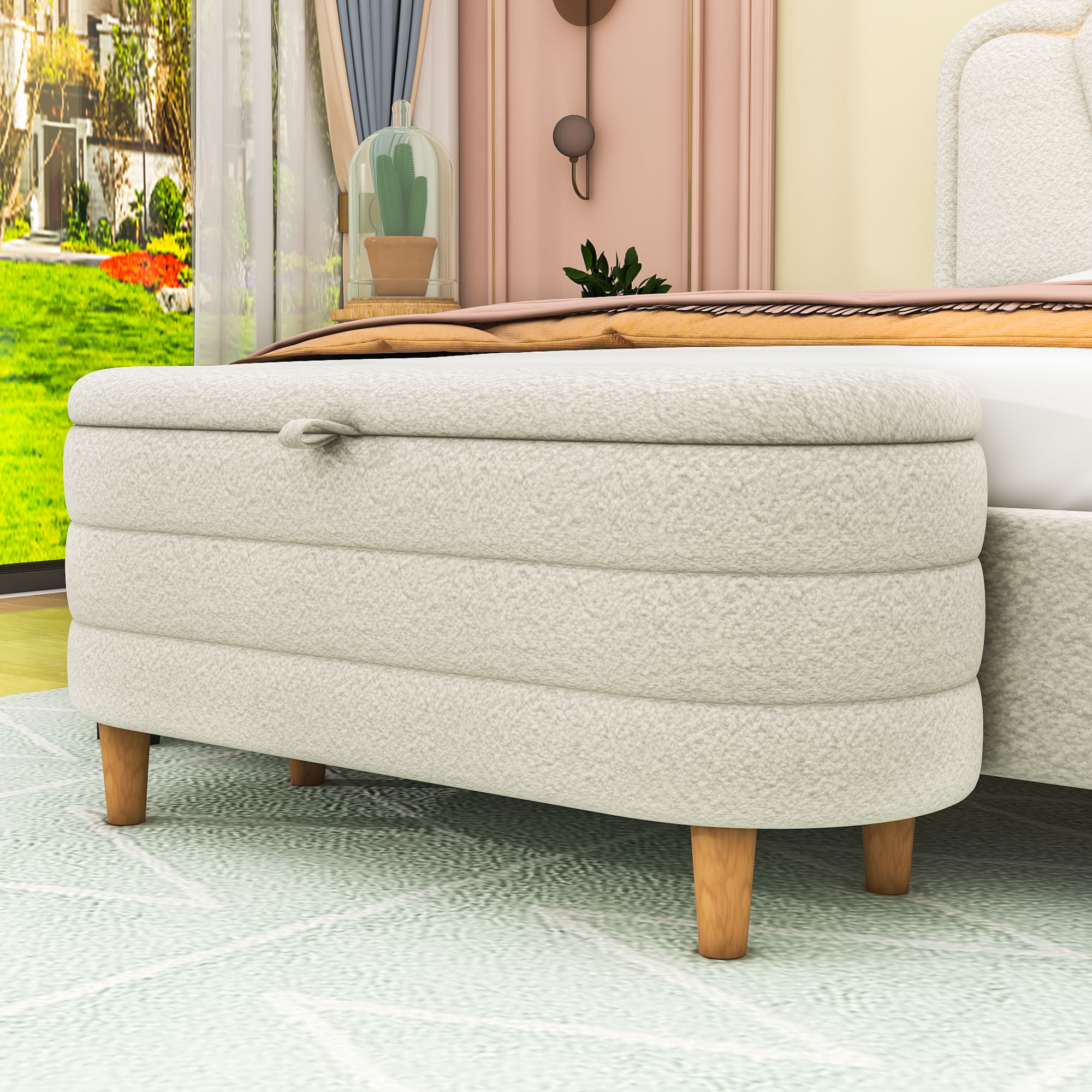 Ebern Designs Rezana Elegant Sherpa Fabric Upholstered Storage Bench ...