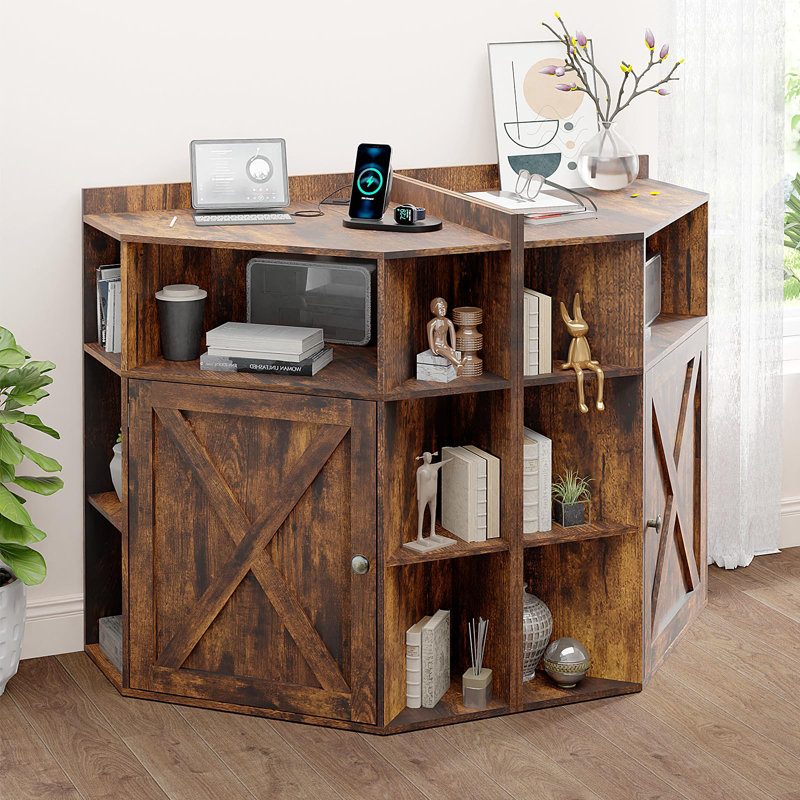 Gracie Oaks Corner Storage Shelf With USB Ports And Outlets Industrial ...