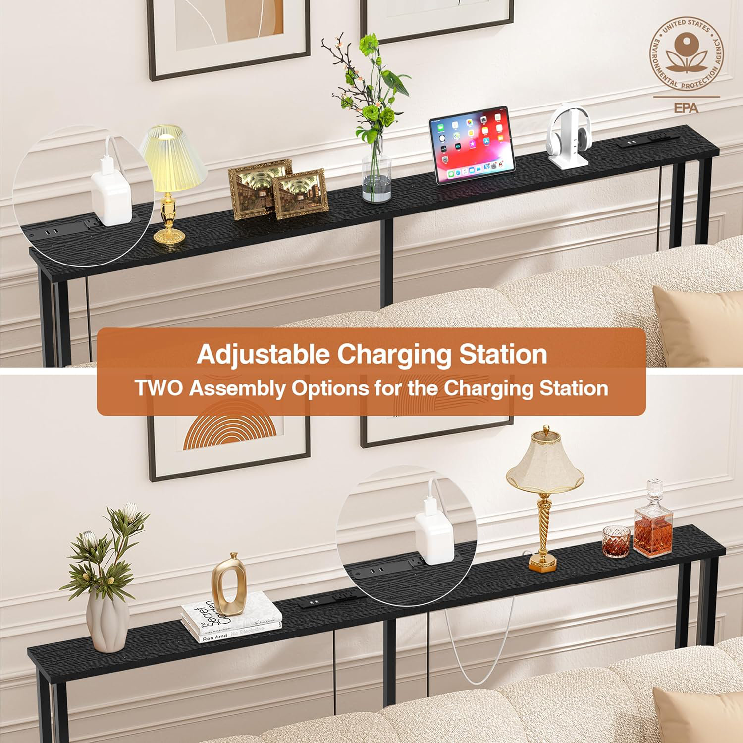 Latitude Run® Multi-Functional Sofa Table With Built-In Power Hub, 2 ...