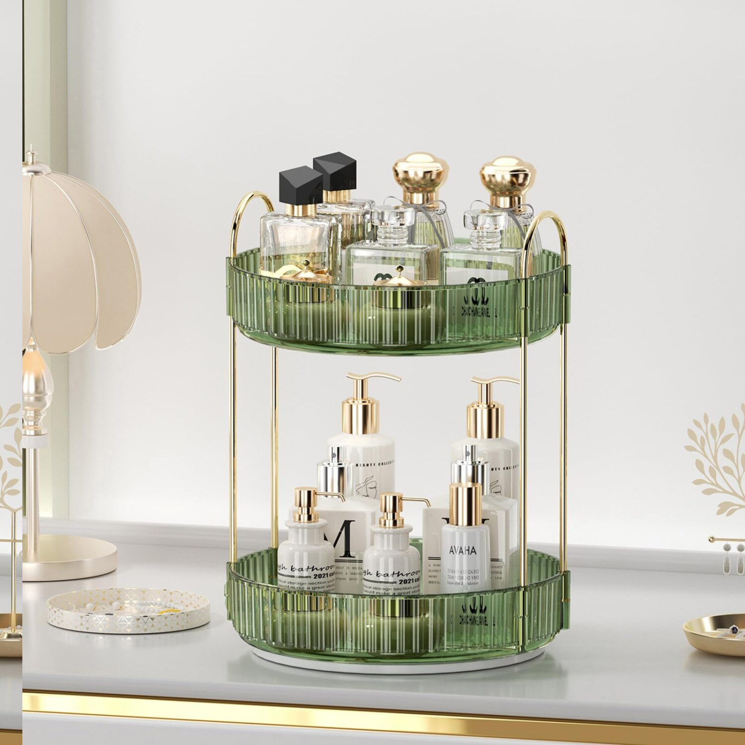 Everly Quinn 360° degree Spin Vanity Makeup Organizer - 2 Tier Dark ...