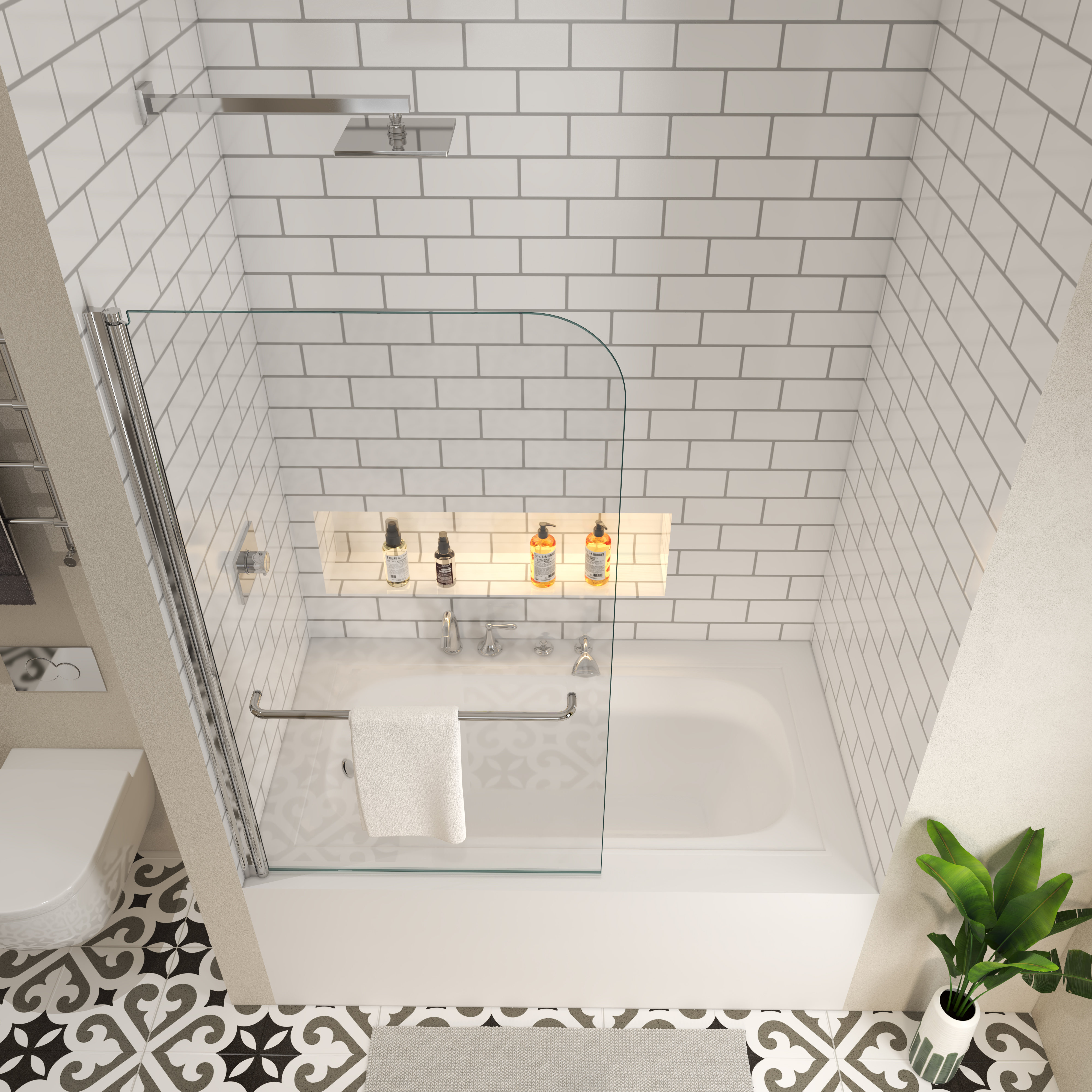 UFURYRIDE 34" W x 58" H Tub Shower Door Panel, Frameless Bathtub Glass ...