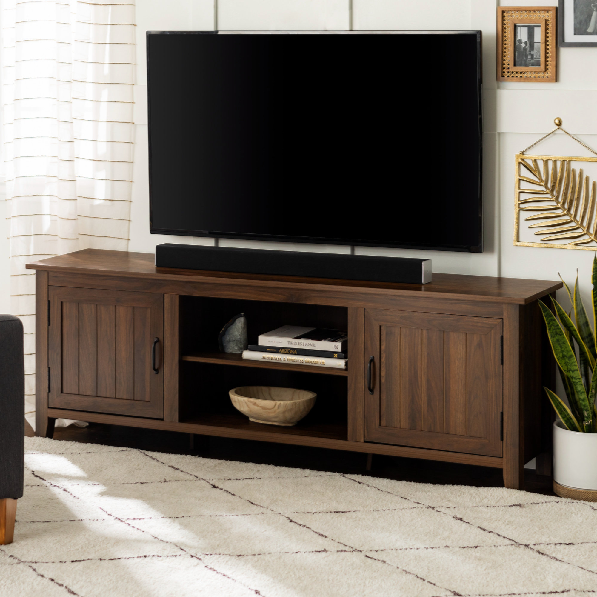 Millwood Pines Modern Farmhouse 2-Door Grooved 70" TV Stand For 85" Tvs ...