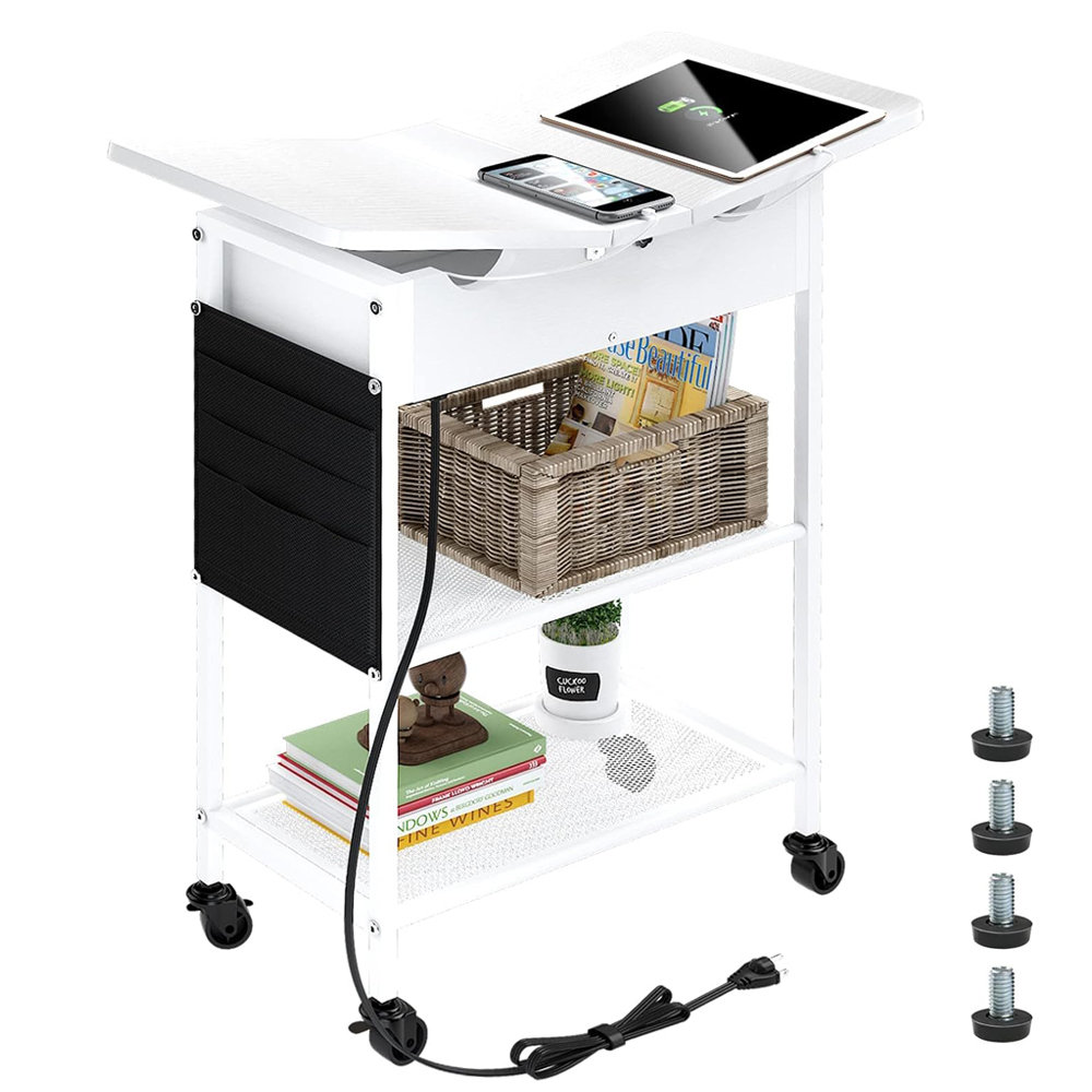 Ebern Designs Achante End Table with 2 USB Ports & Power Outlets & Side ...