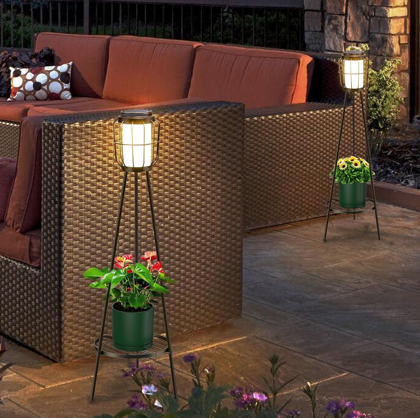 DOFLIC 2 Pack Solar Lights Outdoor With Plant Stands, Solar Floor Lamp ...