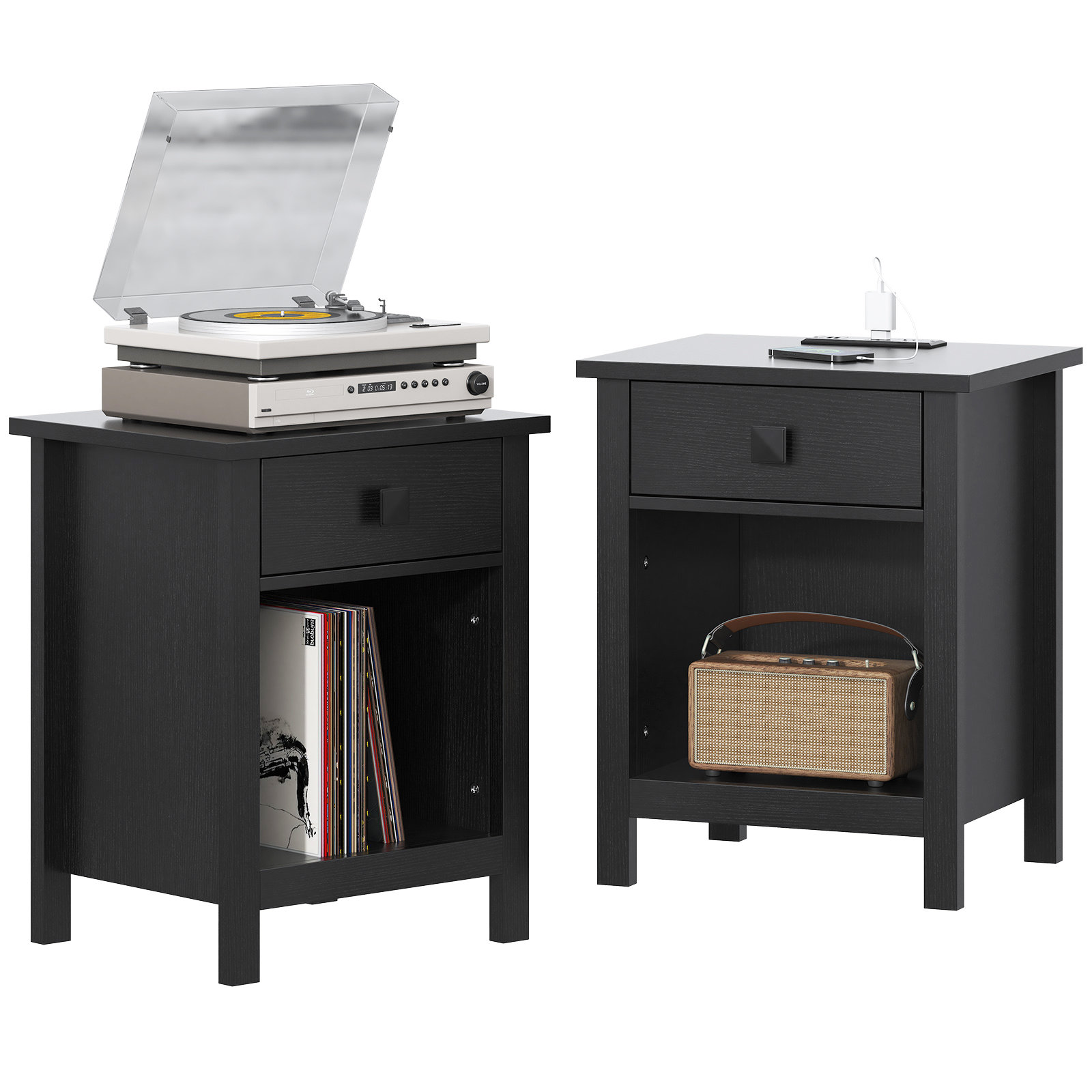 Winston Porter Thurma Nightstand With Charging Station, 23.6 Inch Side ...
