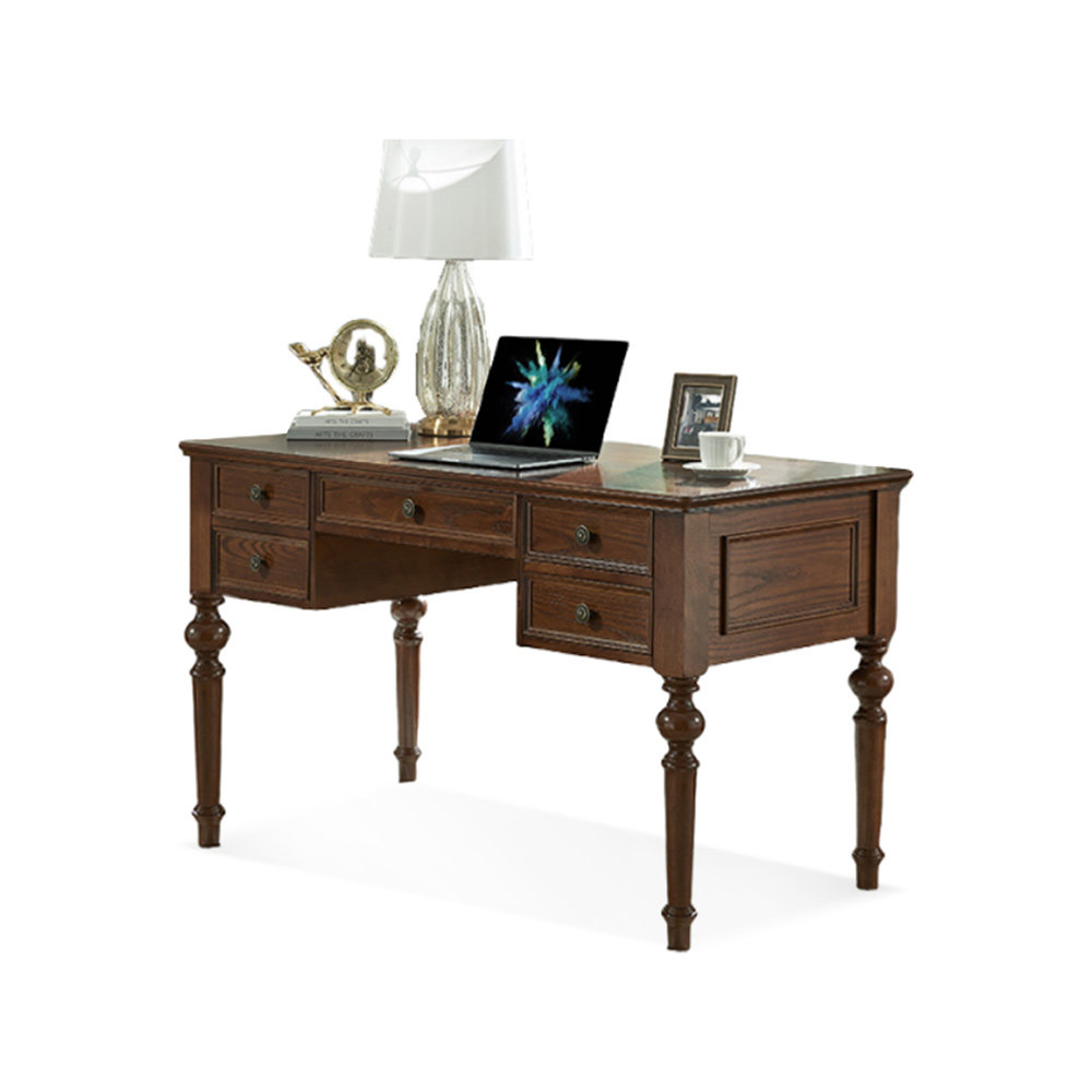 Dwelling Living Dark Walnut Rectangular Solid Wood with 5 drawers desk ...
