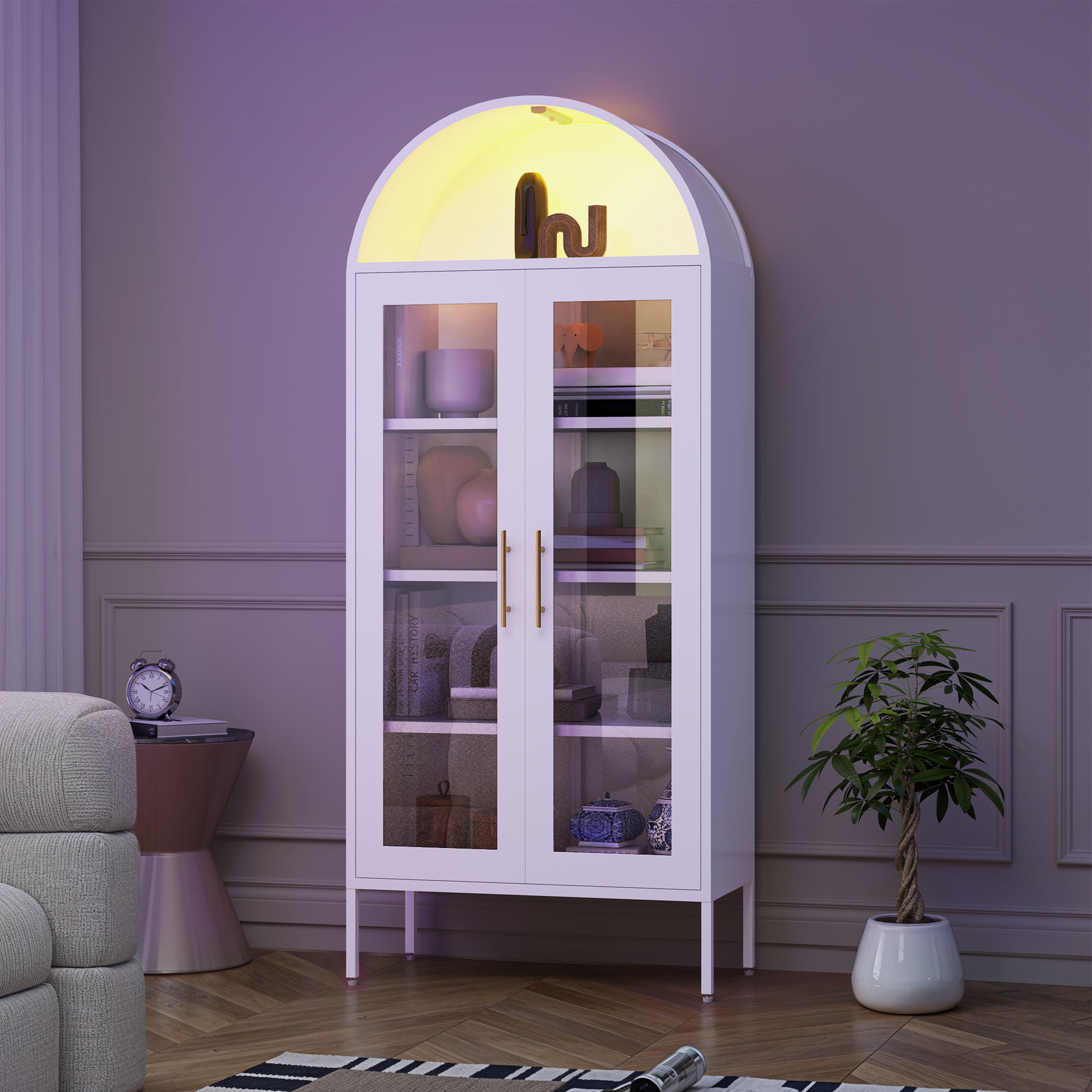 Ebern Designs 71'' H Arched Glass Display Cabinet With Lights ...