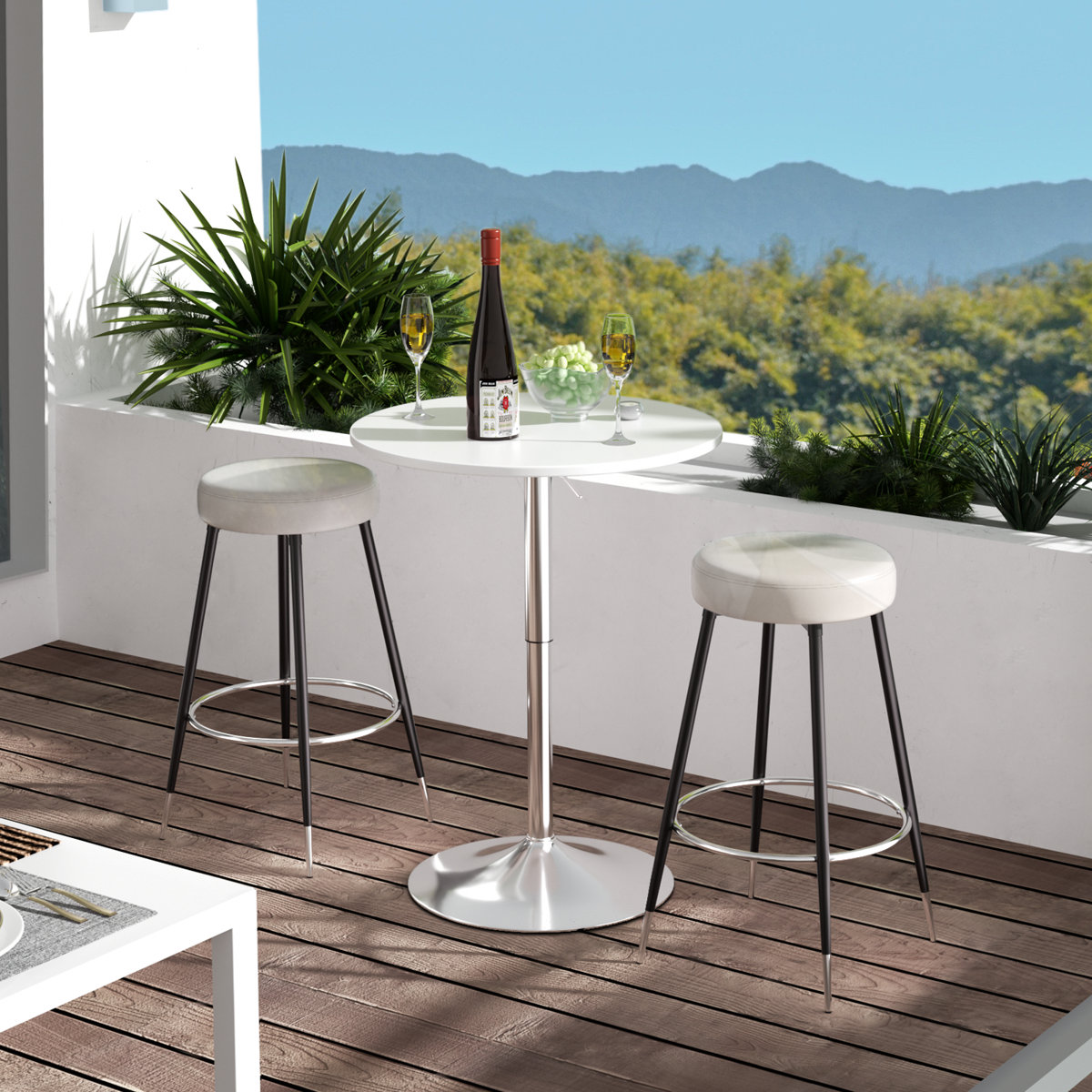 Wrought Studio™ Ojavi Bistro Pub Table Round Adjustable Height Bar ...