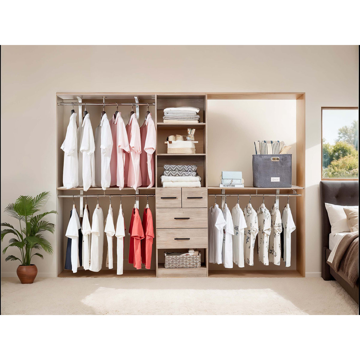 Rebrilliant Nataija 48"-96" Closet System, Walk In Closet Organizer ...