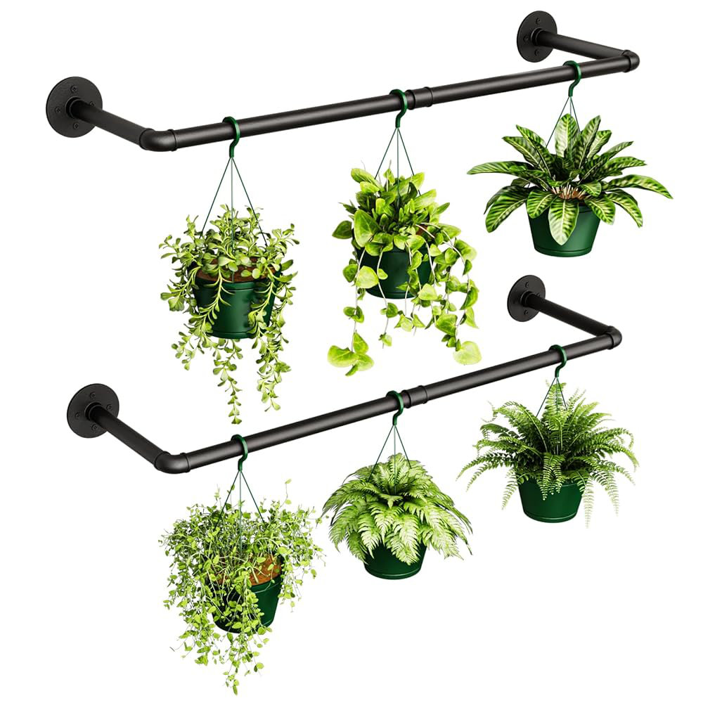 Ebern Designs 36" Black Hanging Rod Set of 2, Ceiling/Wall Plant Holder ...