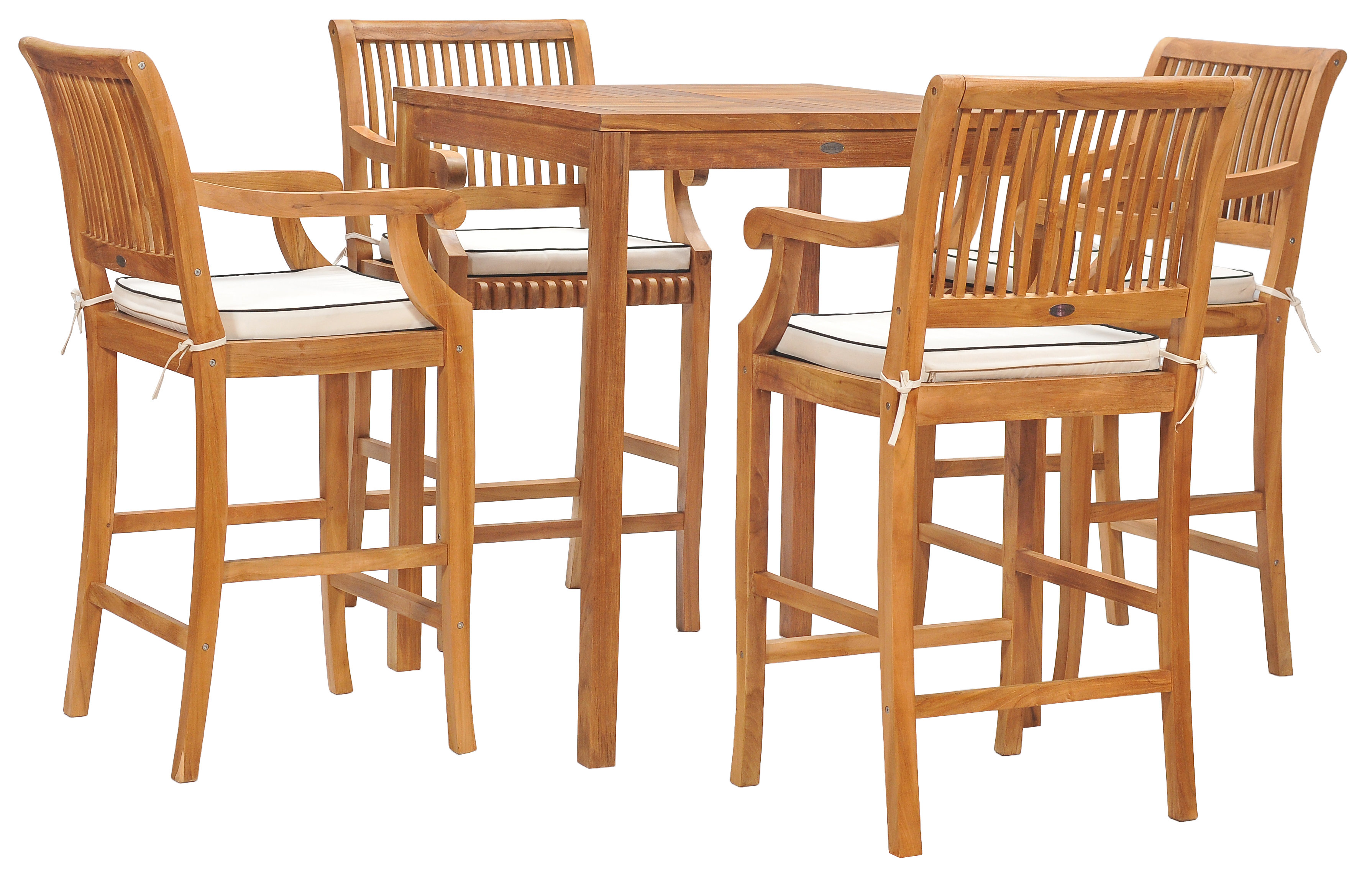 Chic Teak 5 Piece Teak Wood Castle Patio Bistro Bar Set With 35" Bar ...