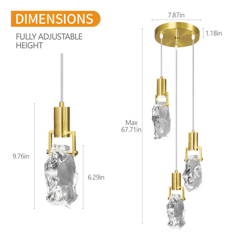 Mercer41 Clear Irregular Crystal Pendant Light Mini LED Pendant Lights ...