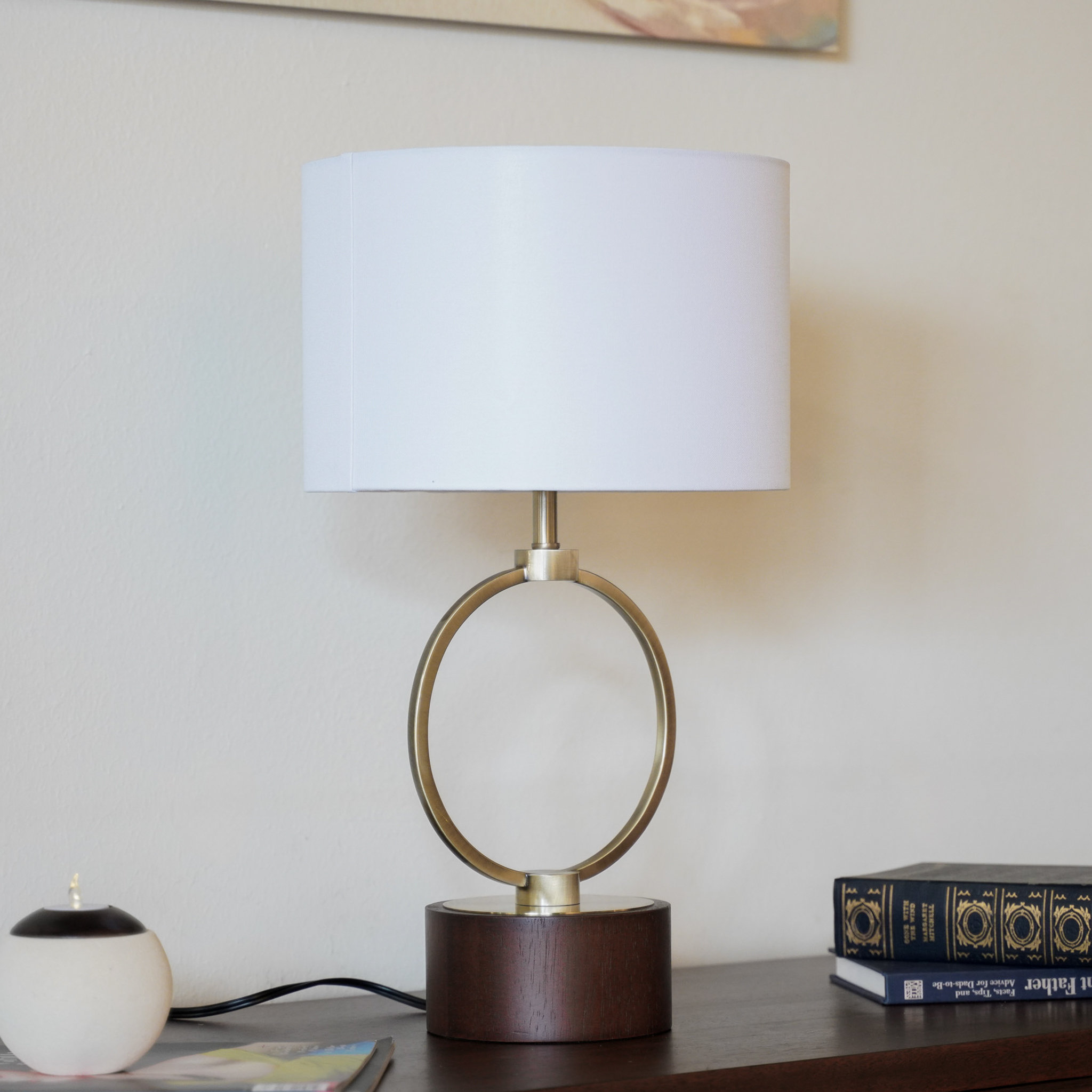 Mercer41 Blagiu METAL CIRCULAR TABLE LAMP WITH CYLINDER SHADE | Wayfair