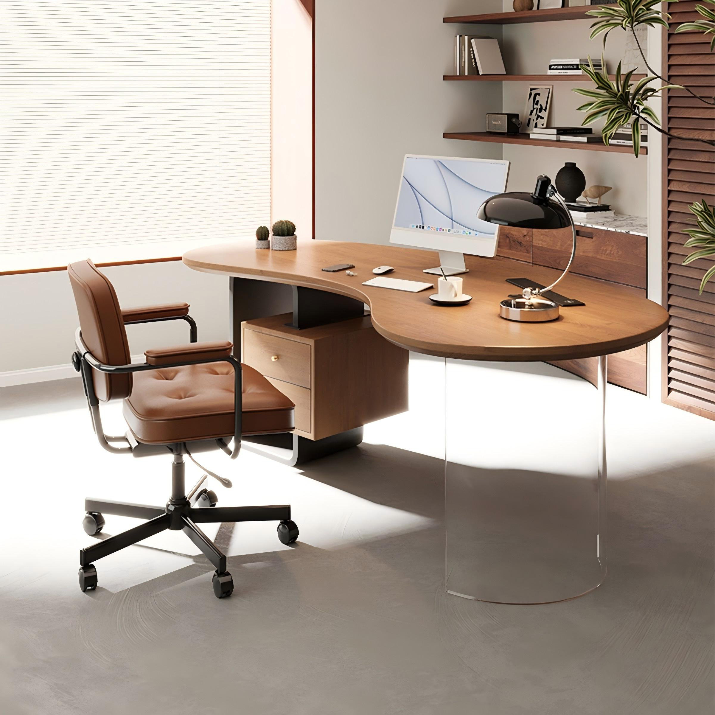 Tha Dream Team Simple Modern Brown Solid Wood Office Desk and Chair ...